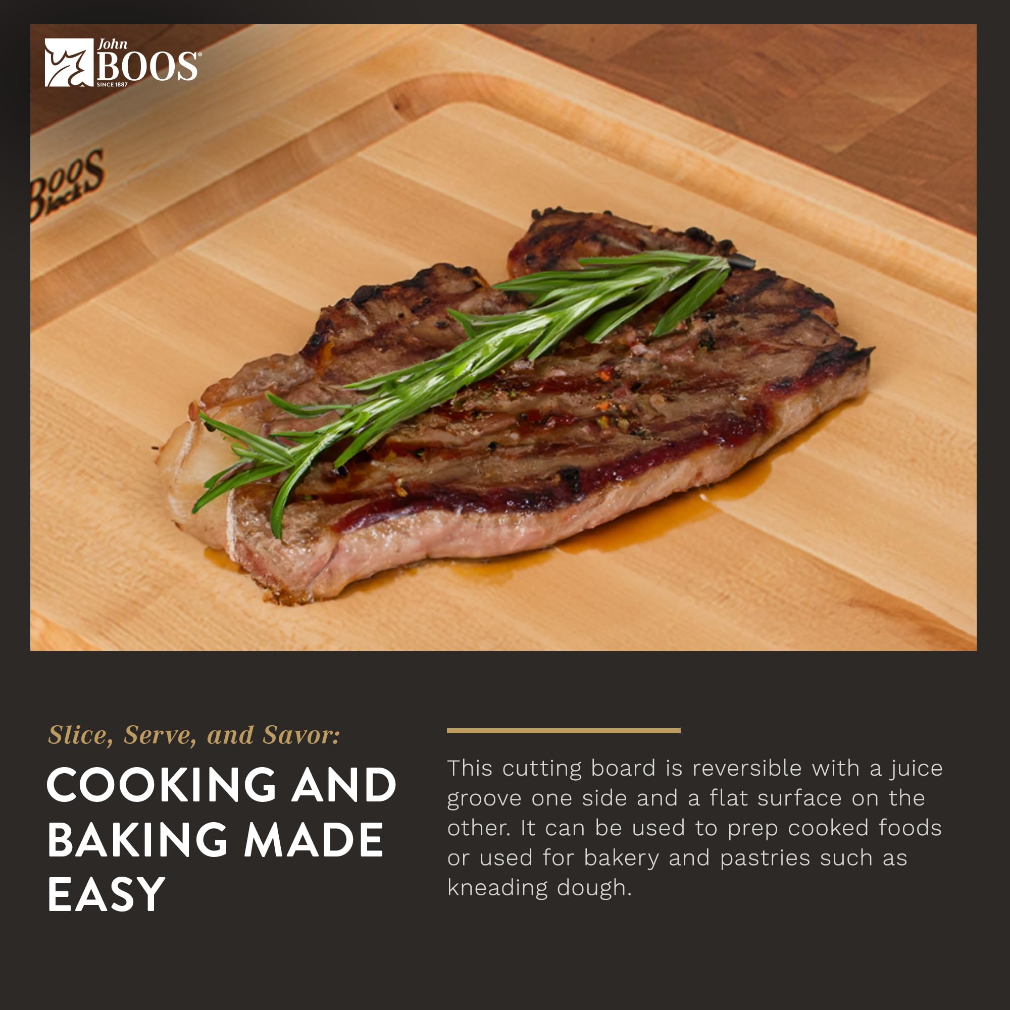 John Boos Block KNEB24S Maple Wood Countertop Reversible Edge Grain Cutting Board with Gravy Groove, 23.75 Inches x 23.75 Inches x 1.25 Inches