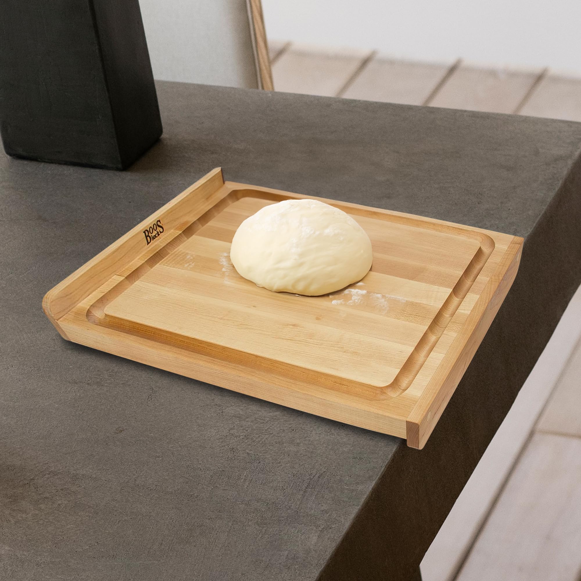John Boos Block KNEB24S Maple Wood Countertop Reversible Edge Grain Cutting Board with Gravy Groove, 23.75 Inches x 23.75 Inches x 1.25 Inches