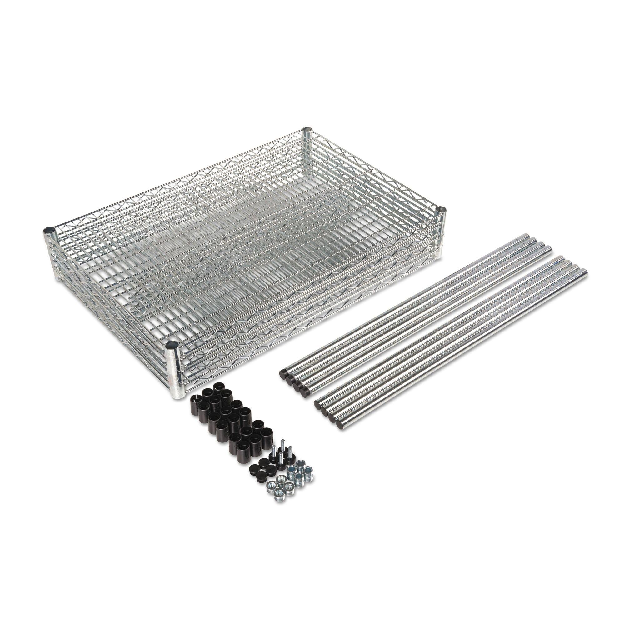 Alera SW503624SR Wire Shelving Starter Kit, 4 Shelves, 36w x 24d x 72h, Silver