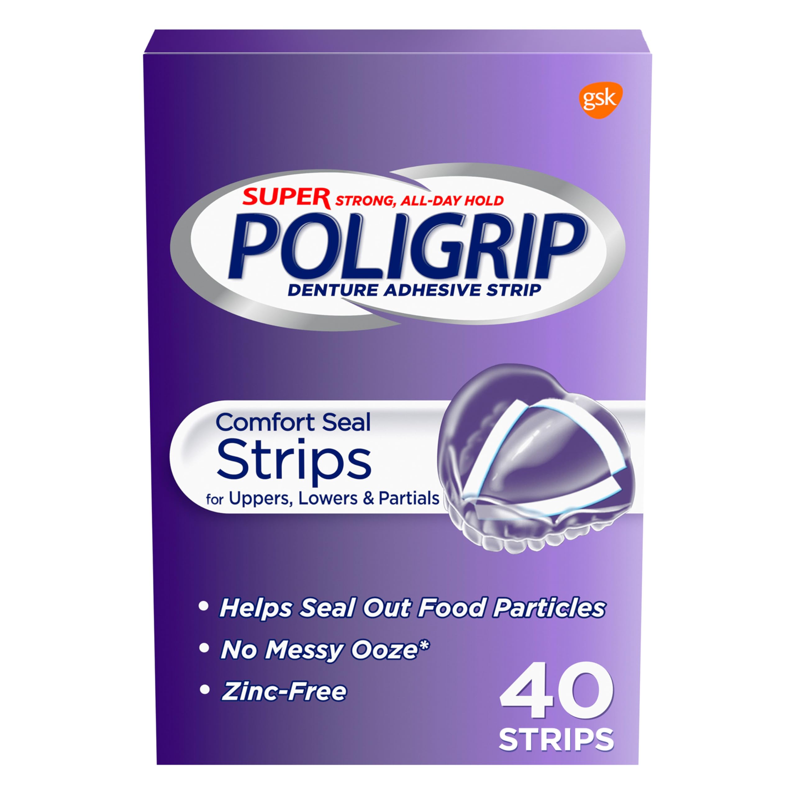 Super Poligrip Comfort Seal Denture and Partials Adhesive Strips, 40 Count (Pack of 4)