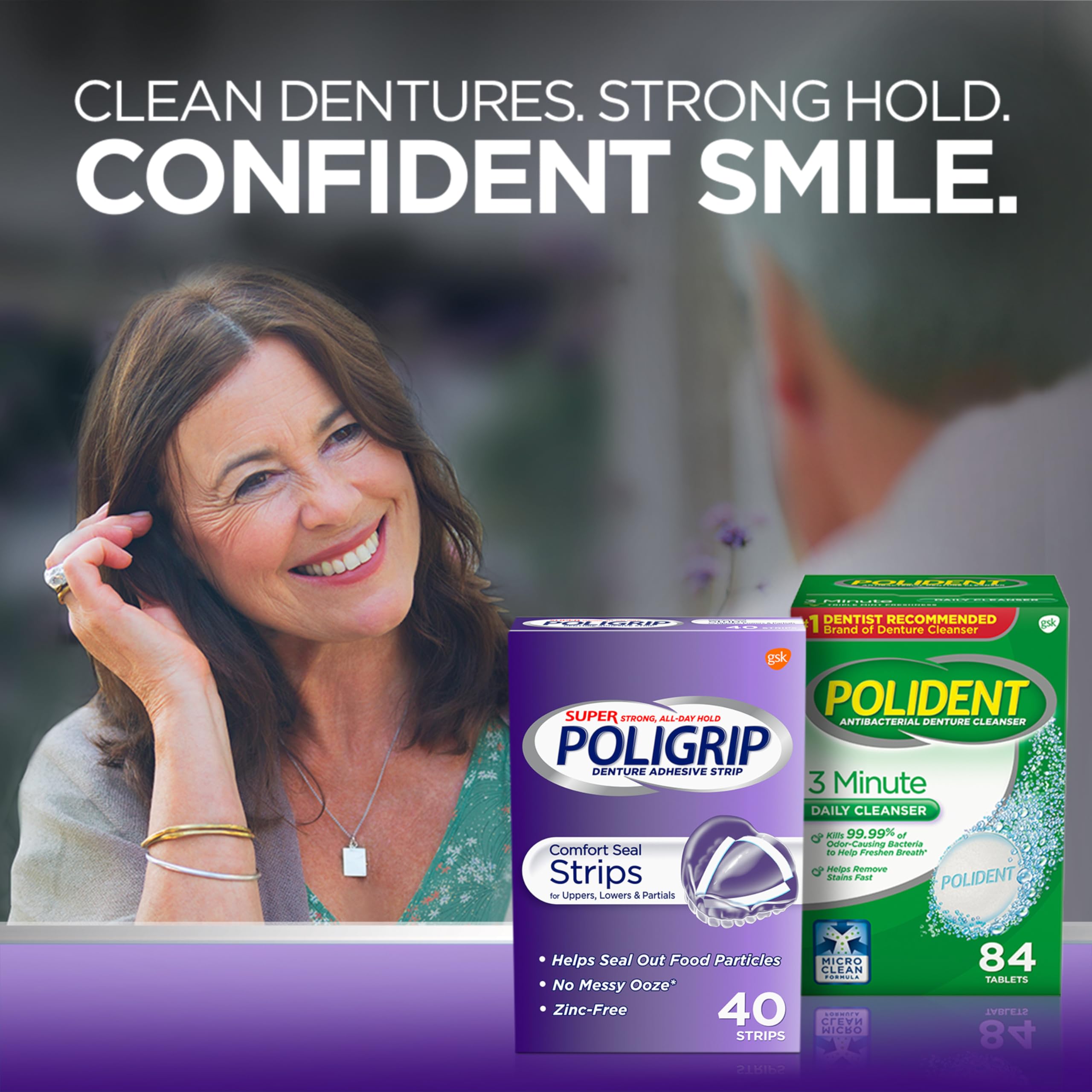 Super Poligrip Comfort Seal Denture and Partials Adhesive Strips, 40 Count (Pack of 4)