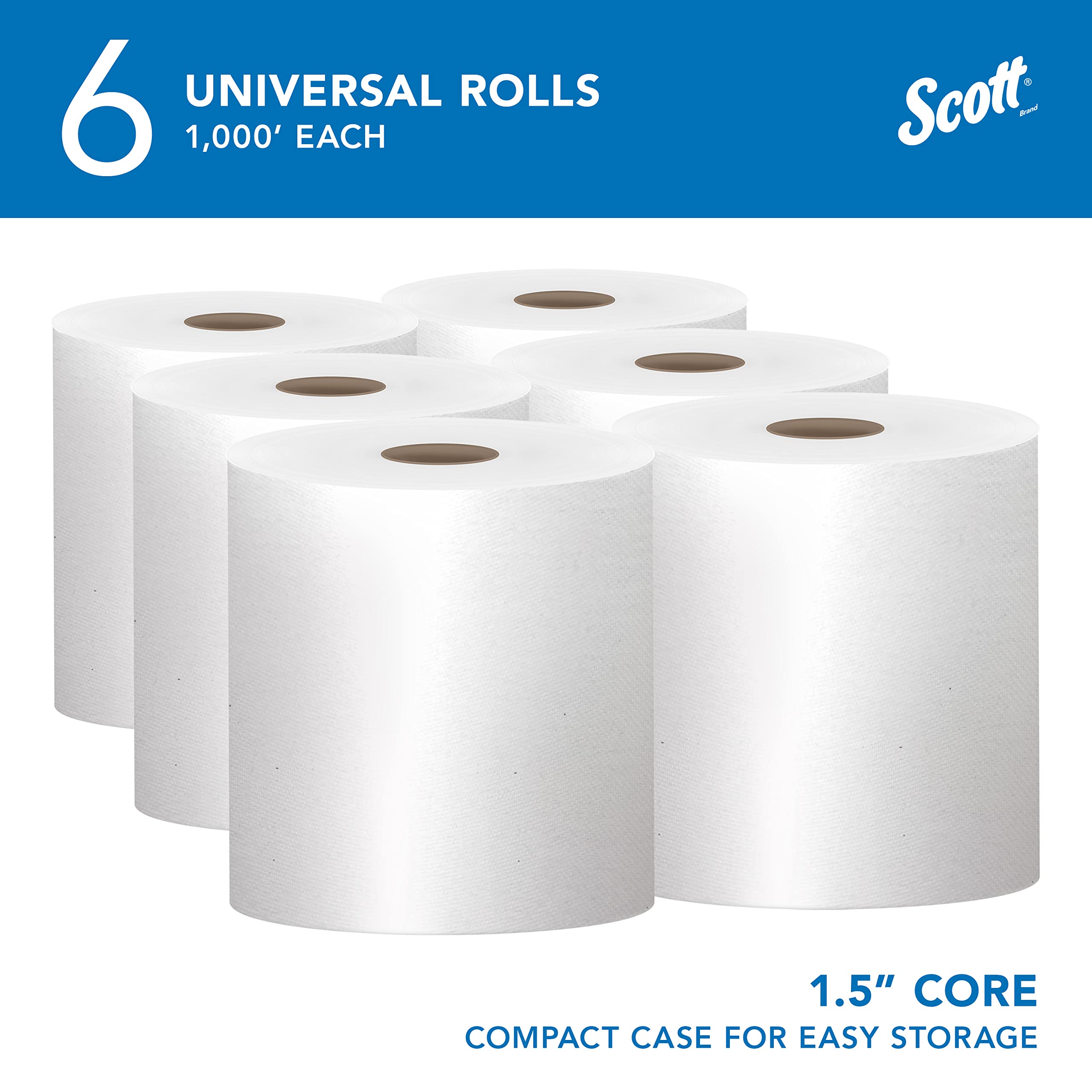 Scott Essential High Capacity Hard Roll Paper Towels (01005), White, 1000'/Roll, 6 Paper Towel Rolls/Convenience Case