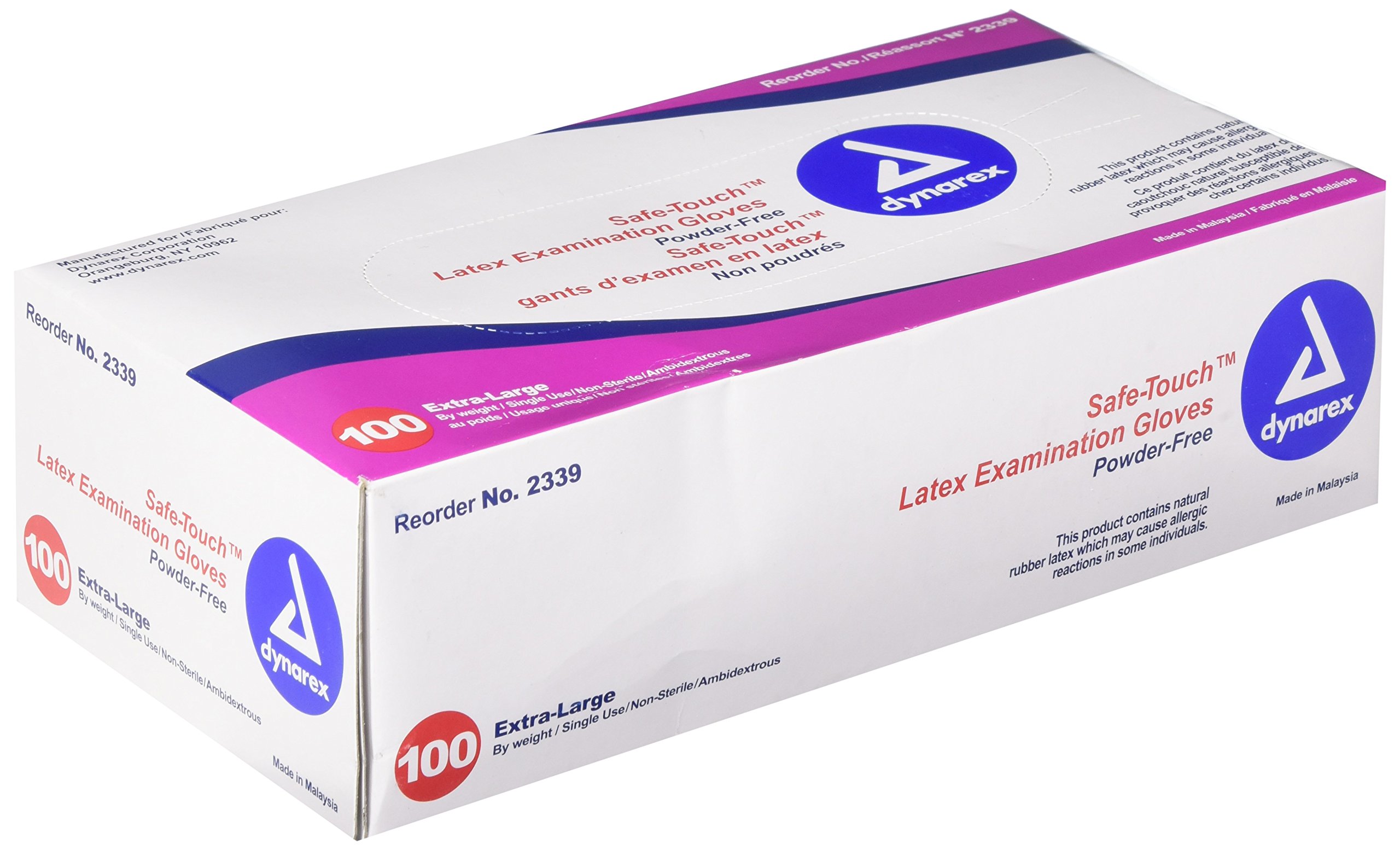 Safetouch Powder Free Latex Exam Gloves, Non-Sterile, X-Large - 100/Box