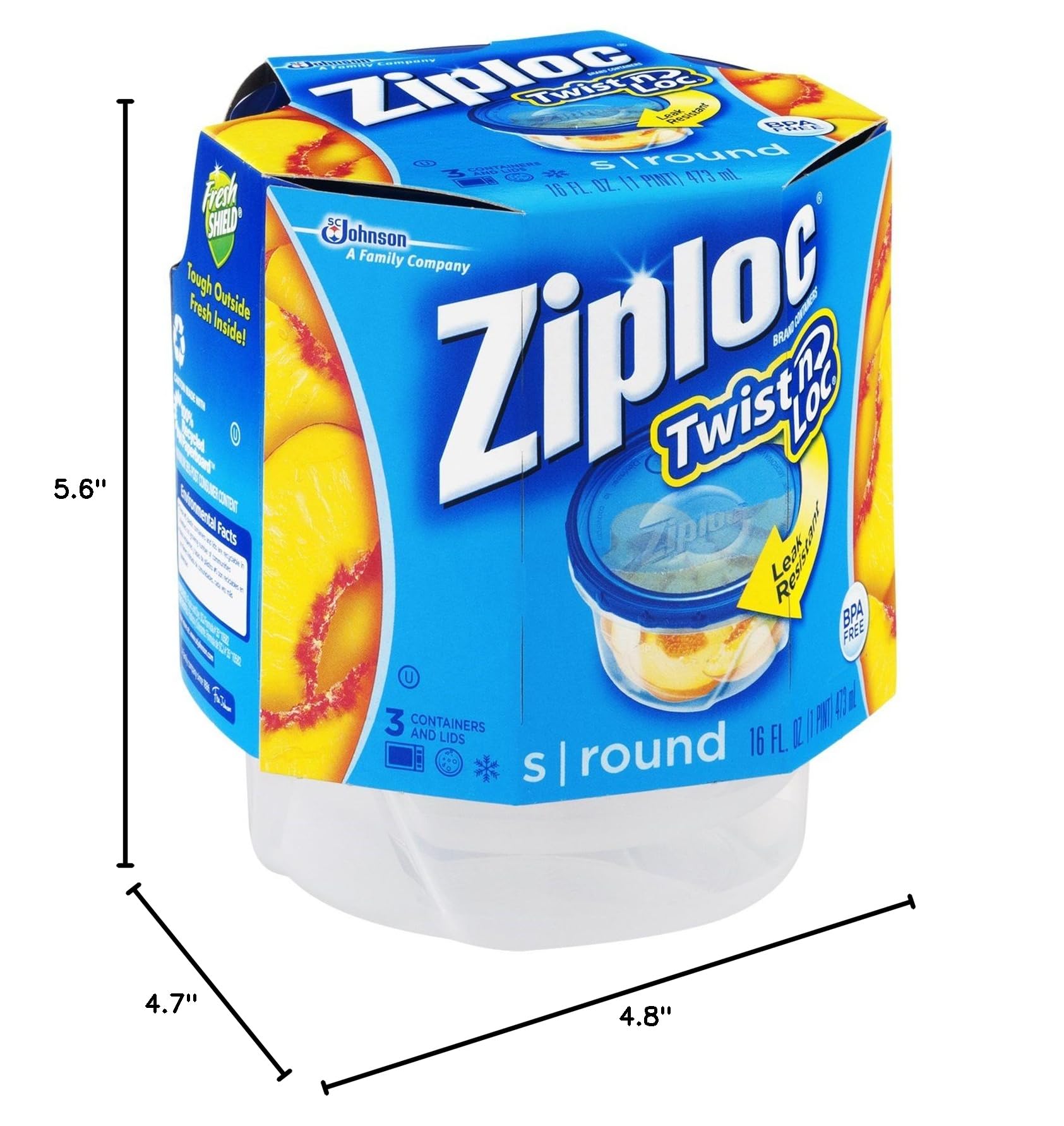 Ziploc Twist N Loc Food Storage Meal Prep Containers Reusable for Kitchen Organization, Dishwasher Safe, Small Round, 3 Count