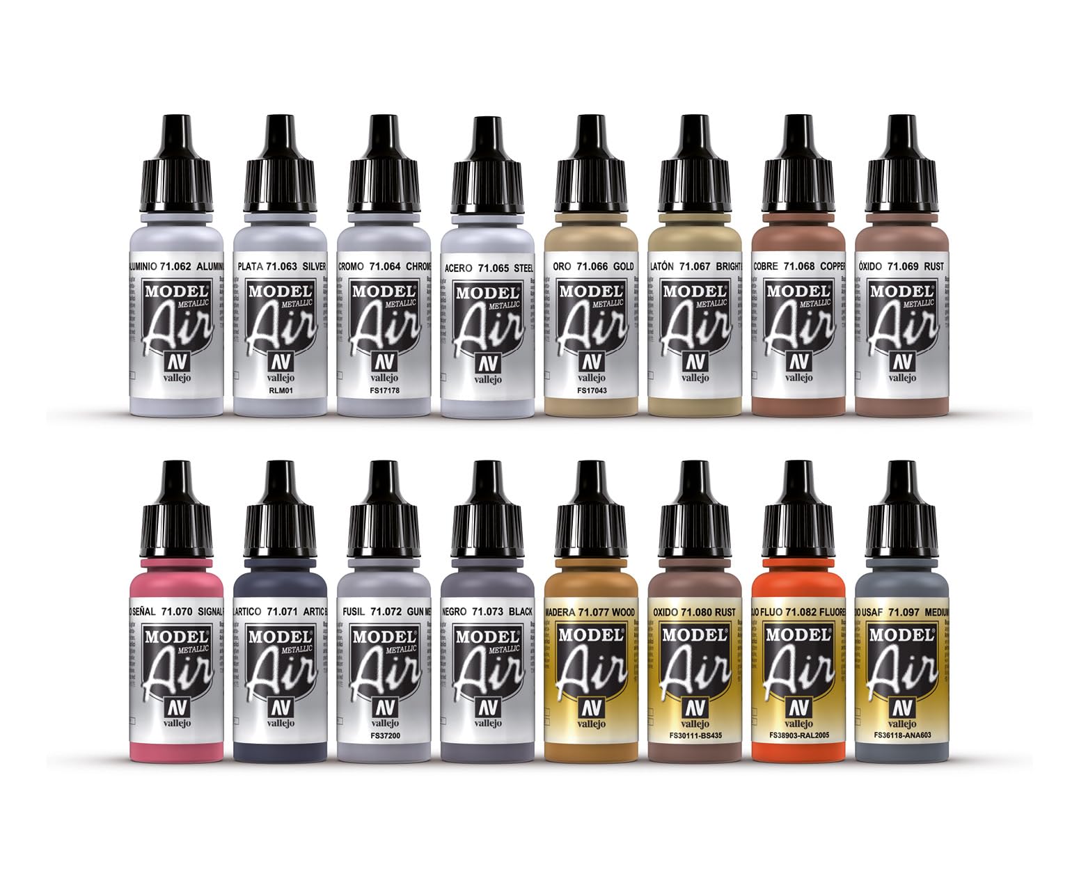Vallejo Metallic Set Model Air Paint, 17ml, 16-Pack