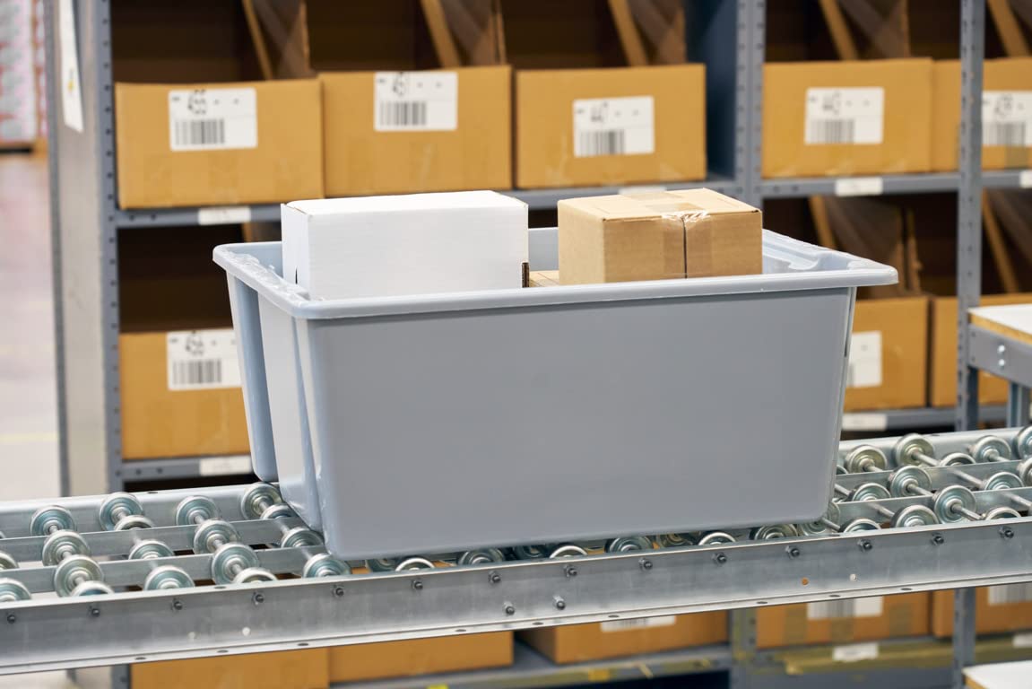 Rubbermaid Commercial Products Palletote Storage Stack and Nest Box, 2 Cu. Ft, Gray Tote/Container Bin for Garage/Laundry/Office/Restaurant/Retail Storage