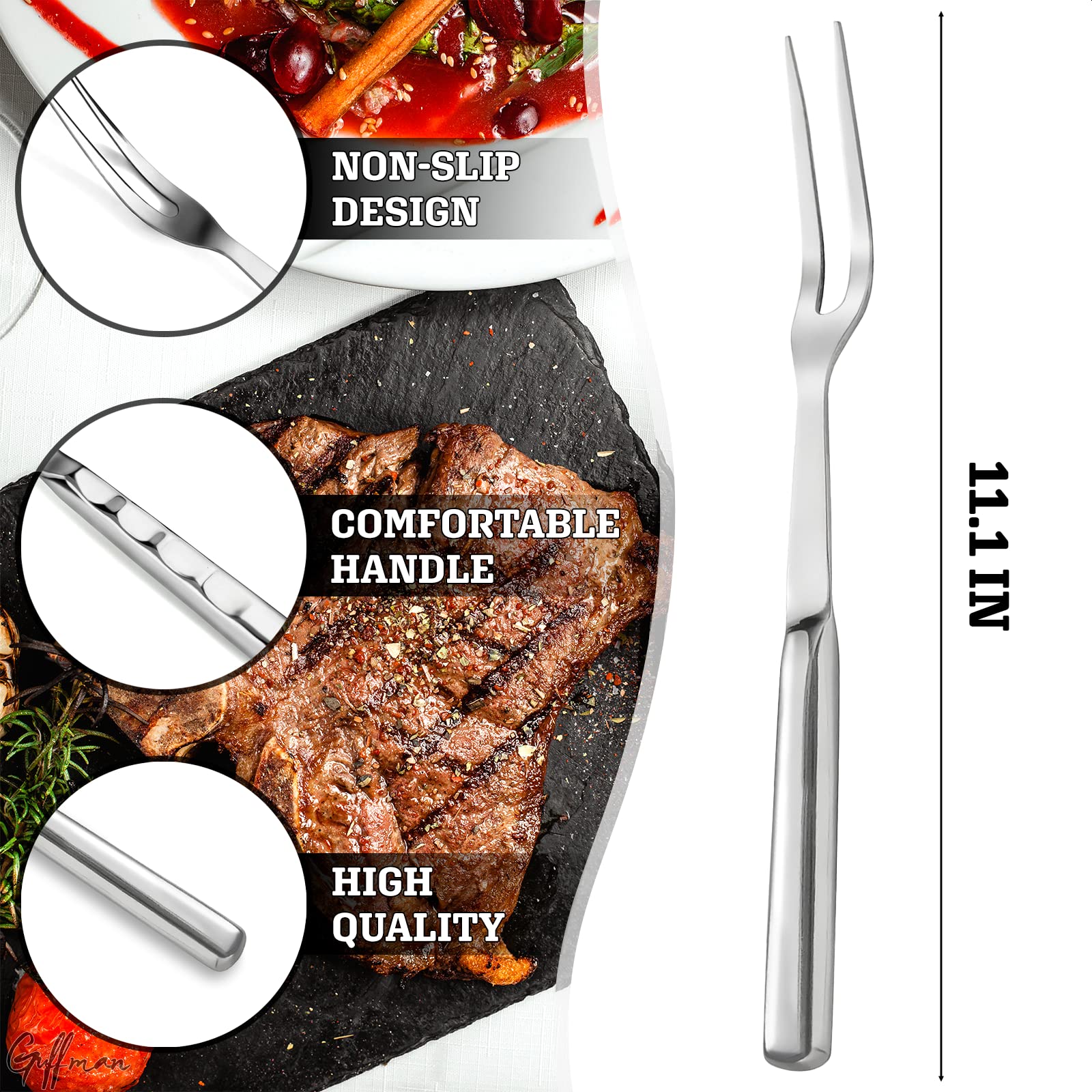 Browne Two Pronged Fork Tine Elite Pot - 11 in Kitchen Carving Fork For Meat - Salad Carving Forks Stainless Steel Heavy Appetizer Dessert Meat Fork - Tasting Forks Silver Flatware Forks For Party