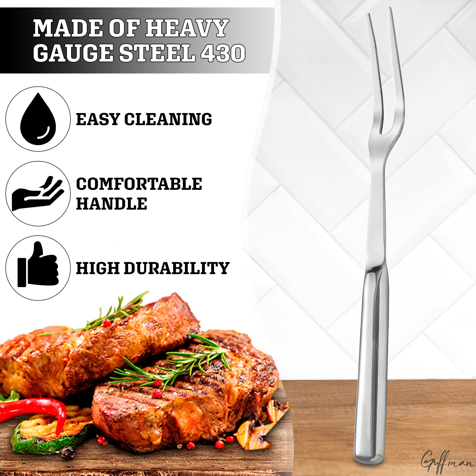 Browne Two Pronged Fork Tine Elite Pot - 11 in Kitchen Carving Fork For Meat - Salad Carving Forks Stainless Steel Heavy Appetizer Dessert Meat Fork - Tasting Forks Silver Flatware Forks For Party