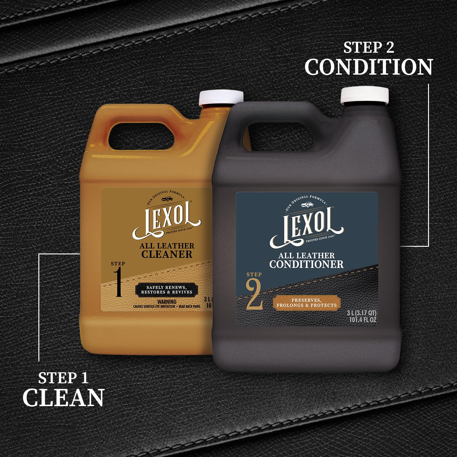 Leather Cleaner by Lexol, Use on Furniture, Car Interiors, Shoes, Handbags, Accessories, 33.8 Fl Oz Each