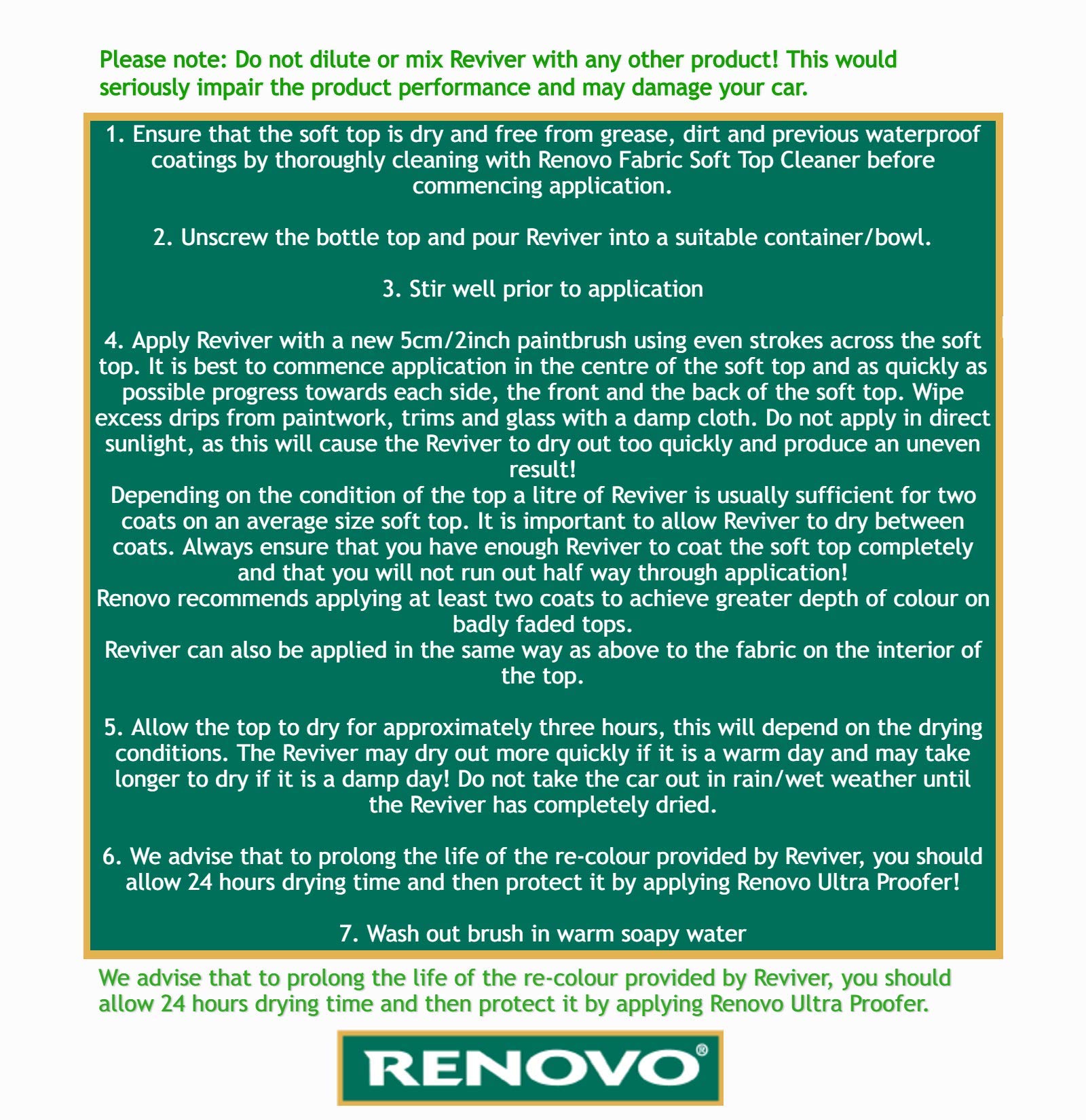 CCA RENOVO Soft Top Reviver - Black - 1 Litre - RHRBLA1111