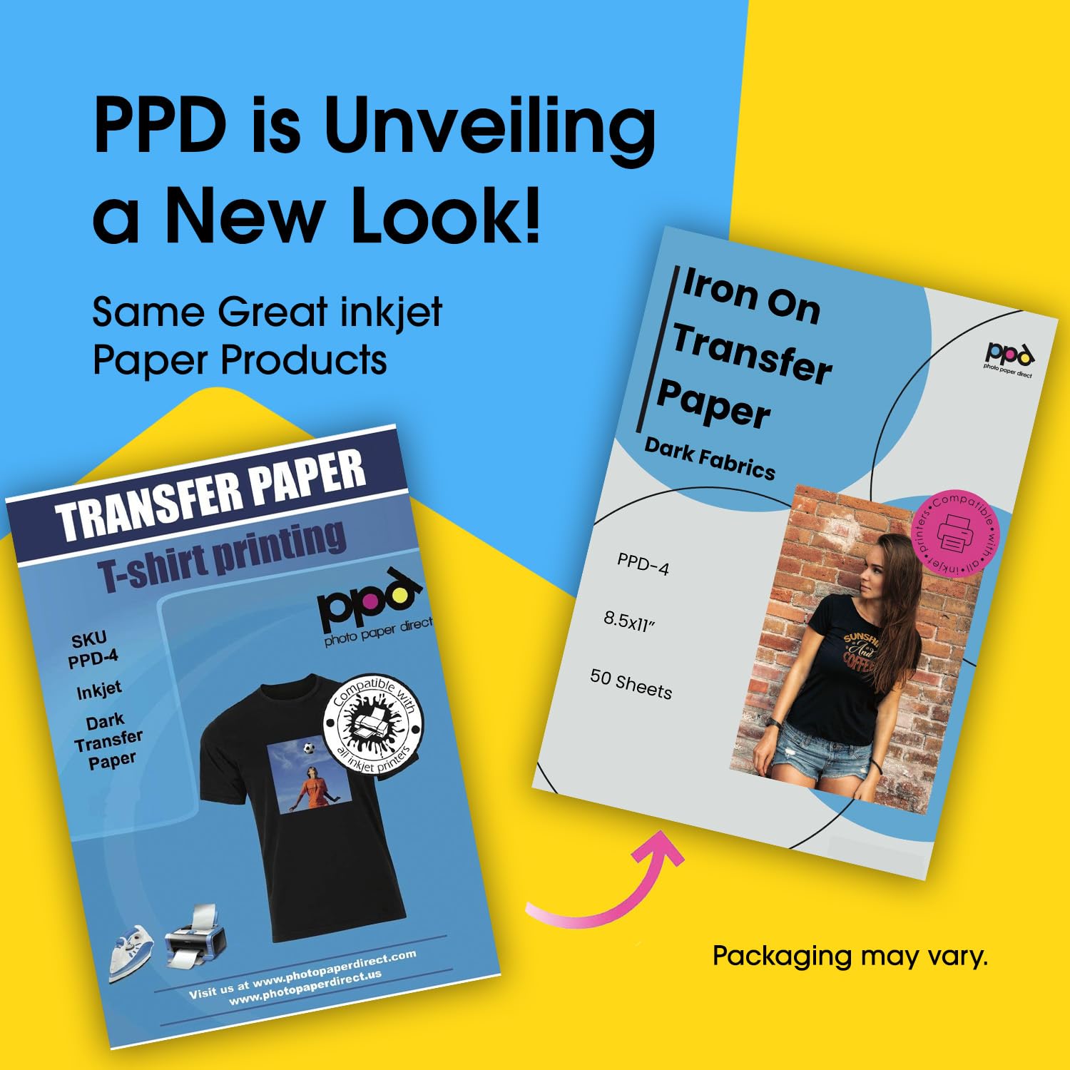 PPD Inkjet Premium Iron-On Dark T Shirt Transfers Paper LTR 8.5x11" Pack of 50 Sheets (PPD004-50)