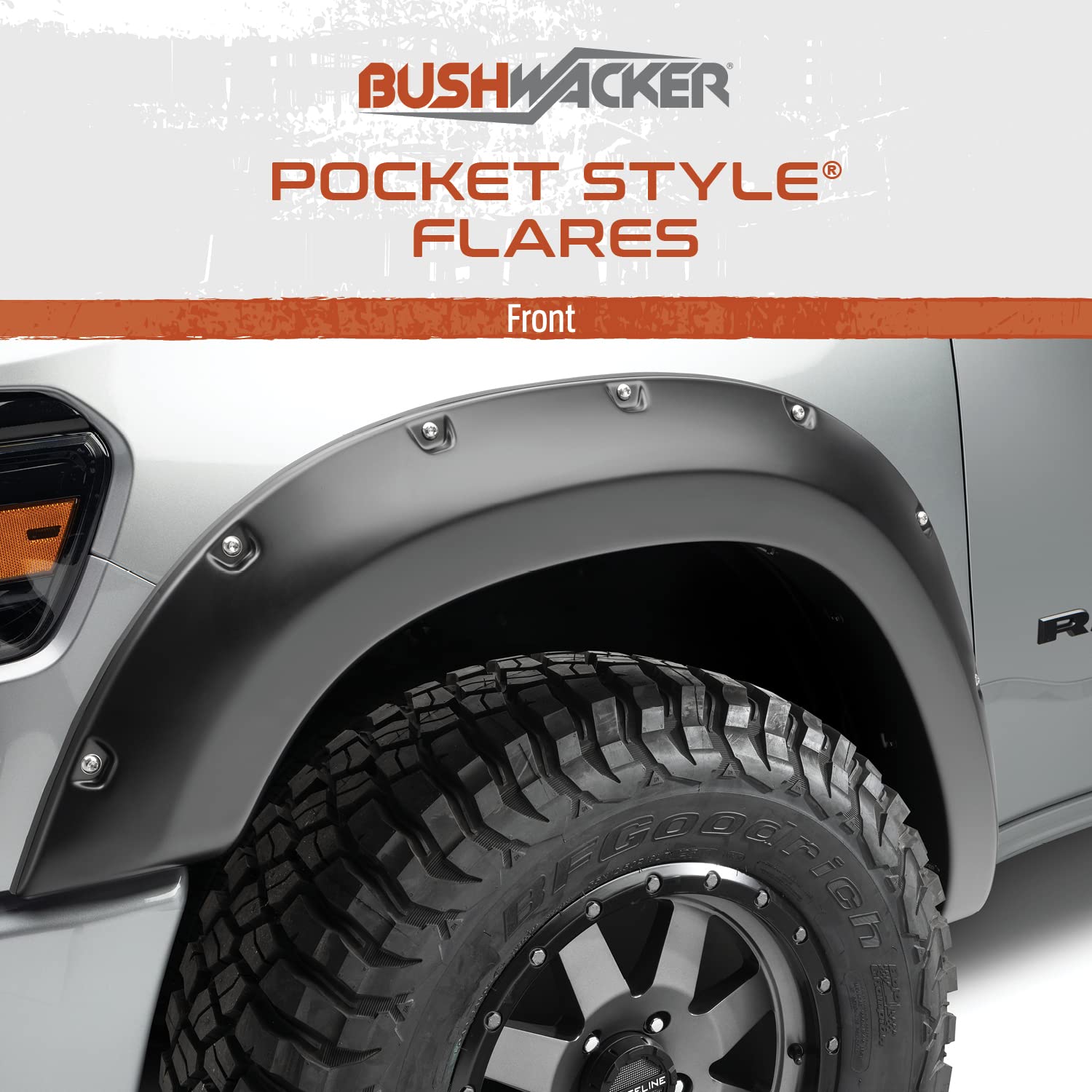 Bushwacker Pocket/Rivet Style Front Fender Flares | 2-Piece Set, Black, Smooth Finish | 70013-02 | Fits 2004-2015 Nissan Titan w/o Lock Box