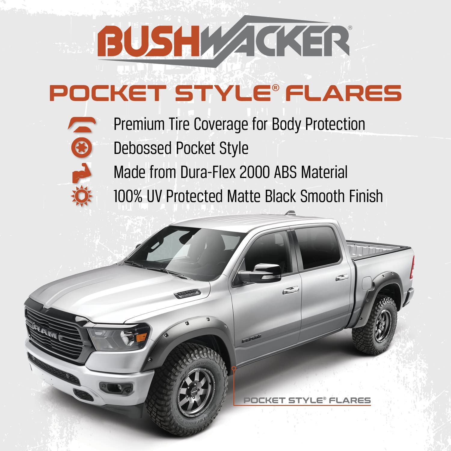 Bushwacker Pocket/Rivet Style Rear Fender Flares | 2-Piece Set, Black, Smooth Finish | 20054-02 | Fits 2004-2008 Ford F-150 Styleside