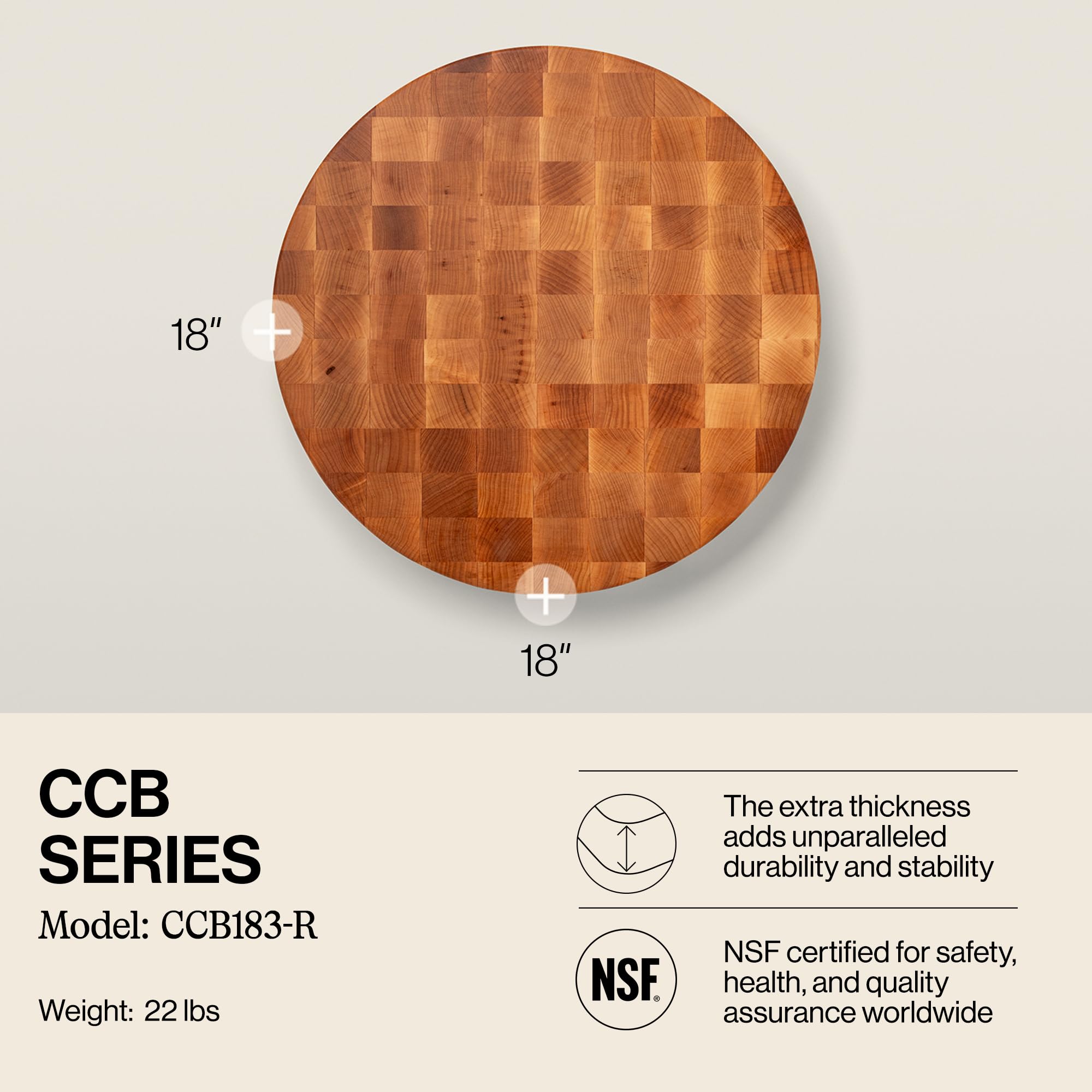 John Boos Block CCB183-R Classic Collection Maple Wood End Grain Round Chopping Block, 18 Inches Round x 3 Inches