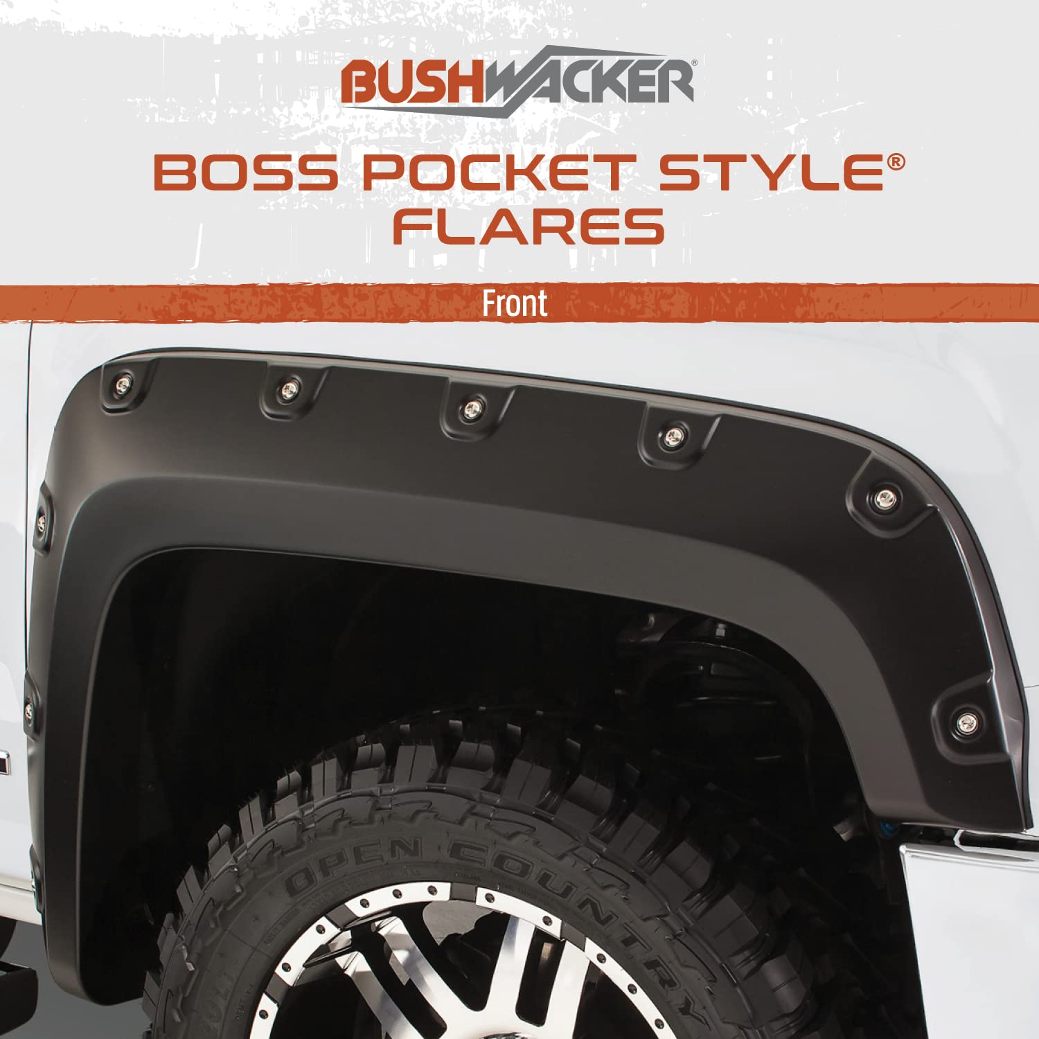 Bushwacker Boss Pocket/Rivet Style Front Fender Flares | 2-Piece Set, Black, Smooth Finish | 40083-02 | Fits 2007-2013 GMC Sierra 1500