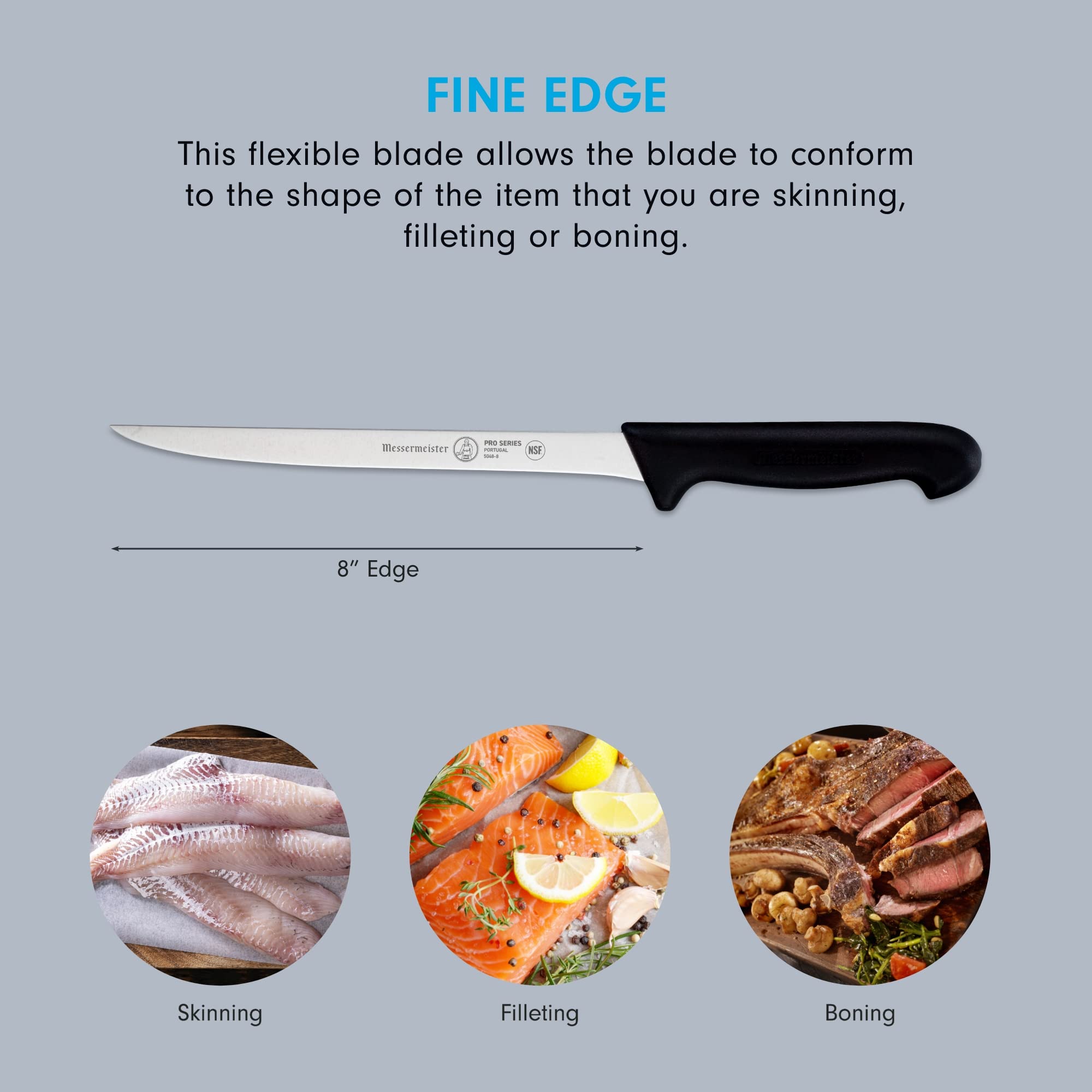 Messermeister Pro Series 8” Flexible Fillet Knife - German X50 Stainless Steel & NSF-Approved PolyFibre Handle - 15-Degree Edge, Rust Resistant & Easy to Maintain - Made in Portugal