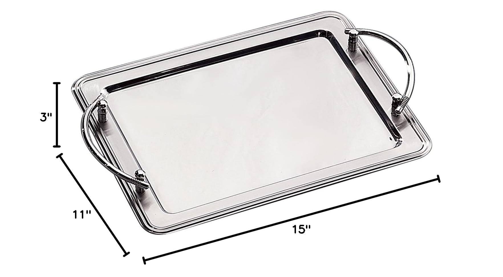 Elegance Silver 73029 Rectangular Stainless Steel Tray with Handles, 14" x 11"