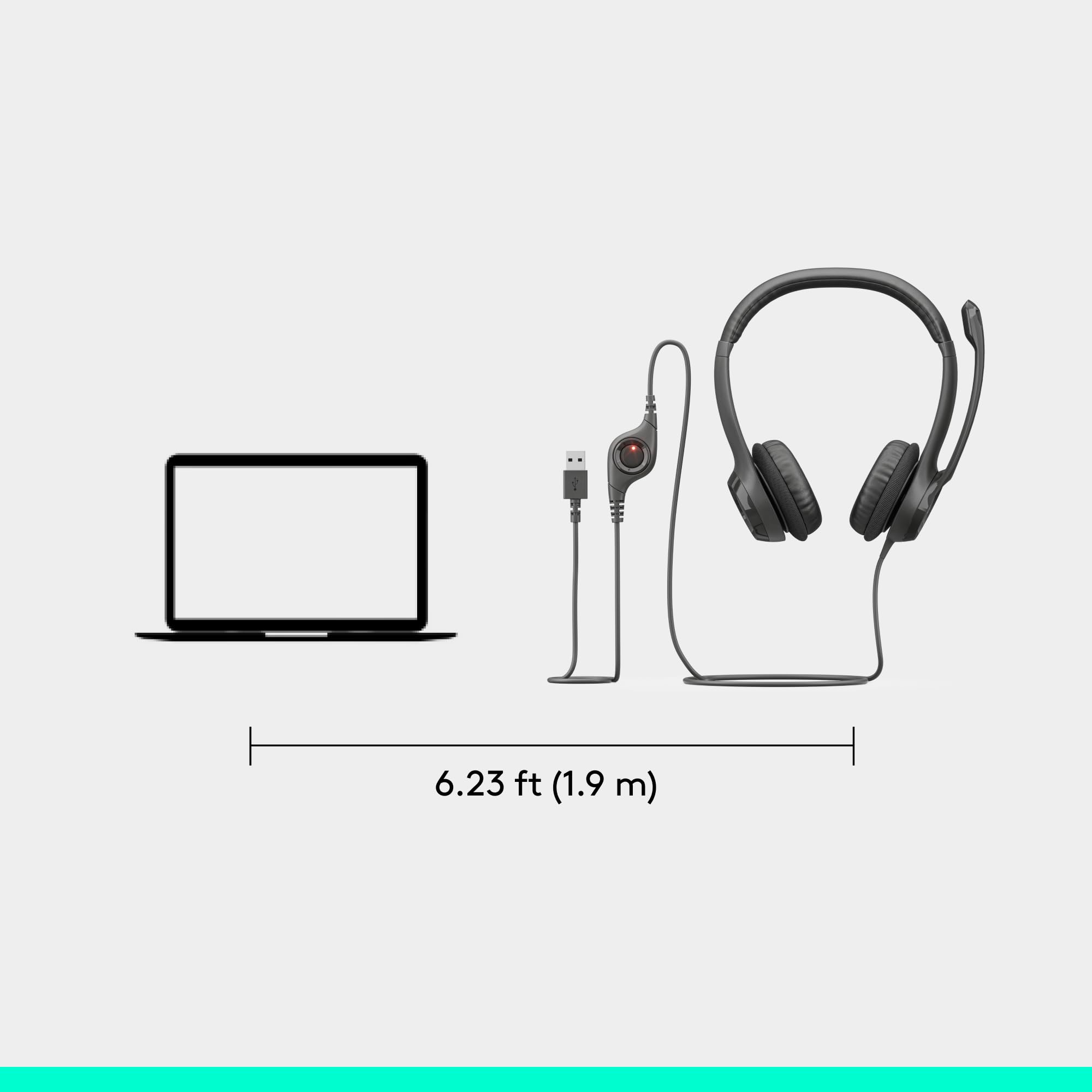 Logitech H390 Wired Headset, Stereo Headphones with Noise-Cancelling Microphone, USB, In-Line Controls, PC/Mac/Laptop - Black