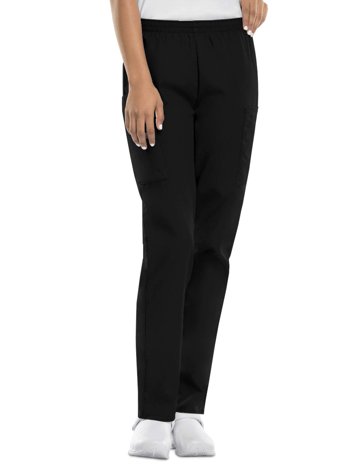 Cherokee Women's Size Workwear Elastic Waist Cargo Scrubs Pant, Black, Medium Tall