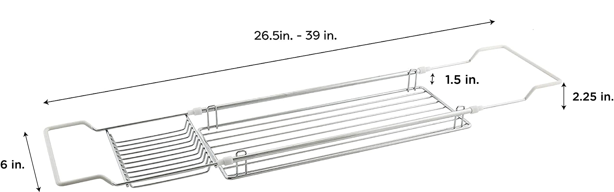 Organize It All Expandable Chrome Bathtub Caddy/Tray | Dimensions : 26.5-39 x 6 x 2.25 | Expandable | Bathroom Tub Organization | Chrome