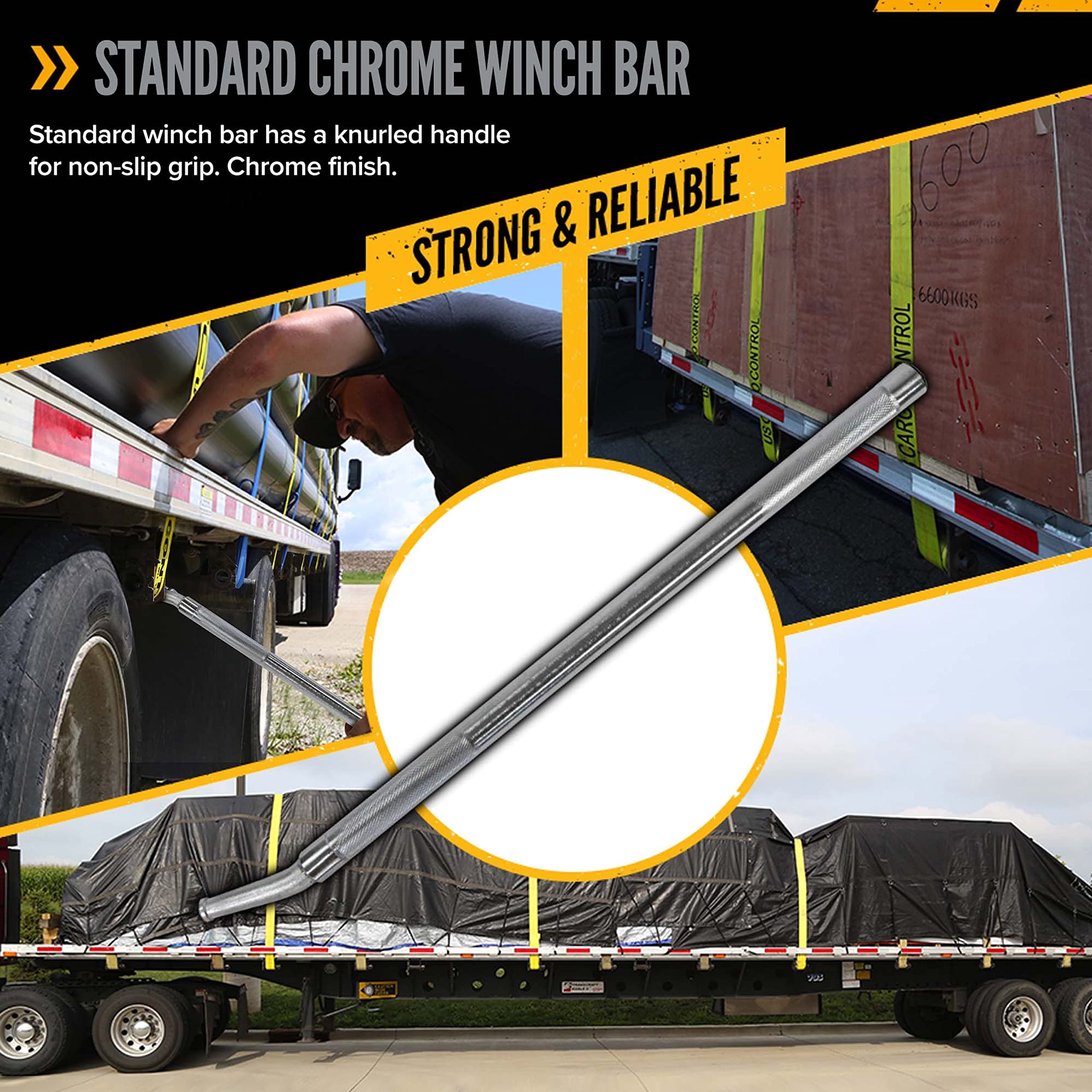 US Cargo Control Standard Chrome Winch Bar, Steel Ratchet Winch Bar for Cargo Tie Down, Made with Non-Slip Handle and Angular Bend for Easy Tightening, 31.5 Inches
