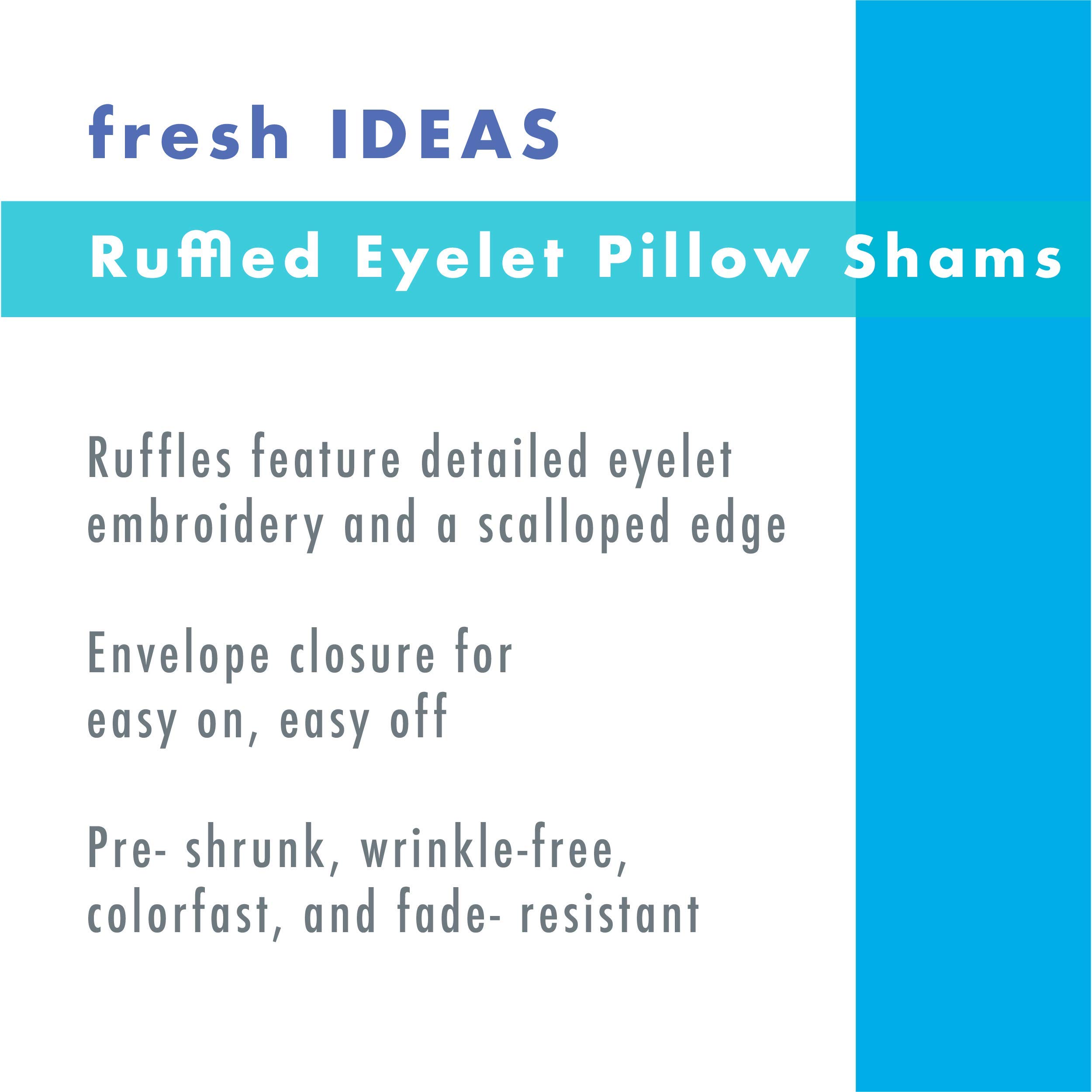 Fresh Ideas Ruffled Bed Pillow Shams with Embroidered Eyelet Detail, Standard, Ivory, 2-Pack