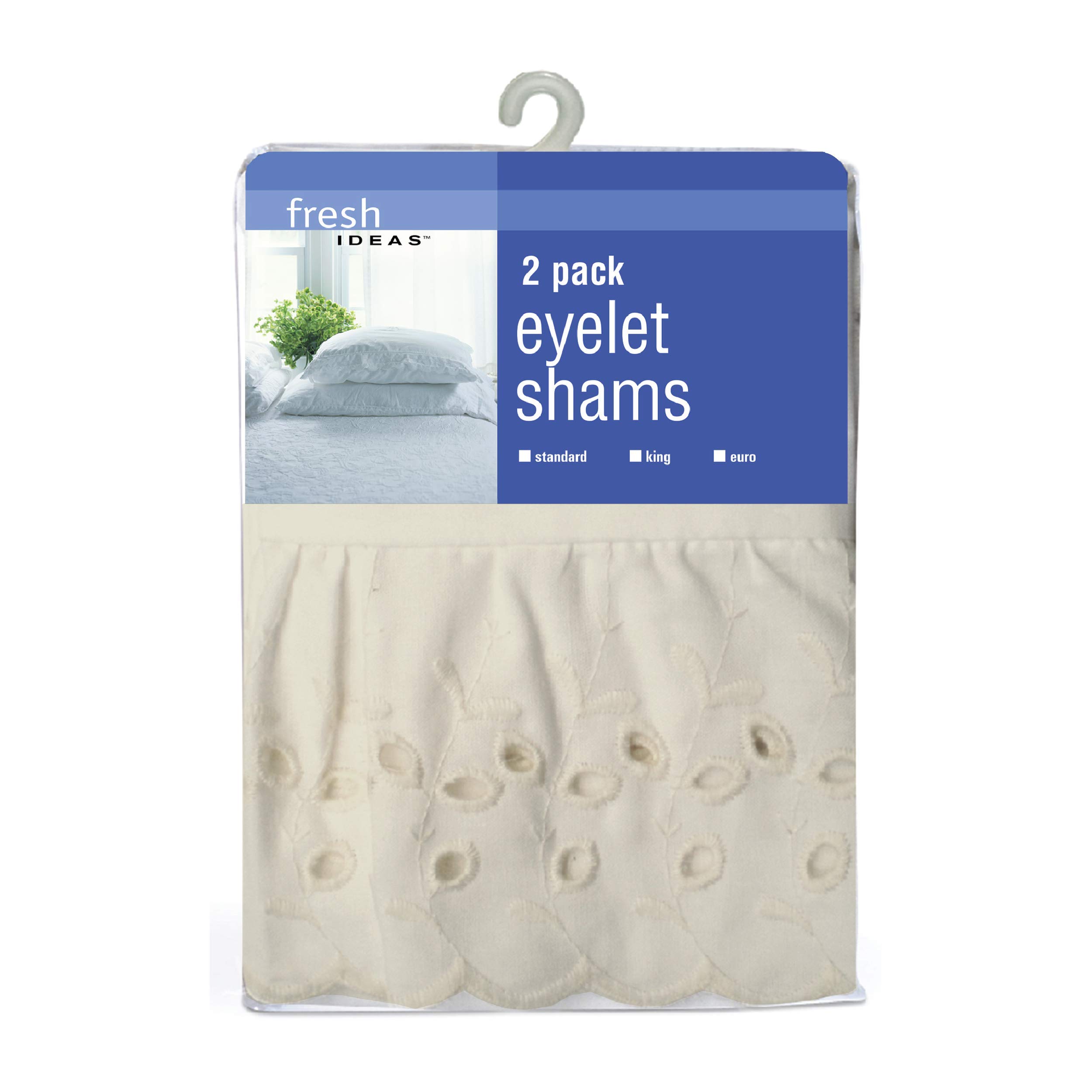 Fresh Ideas Ruffled Bed Pillow Shams with Embroidered Eyelet Detail, Standard, Ivory, 2-Pack