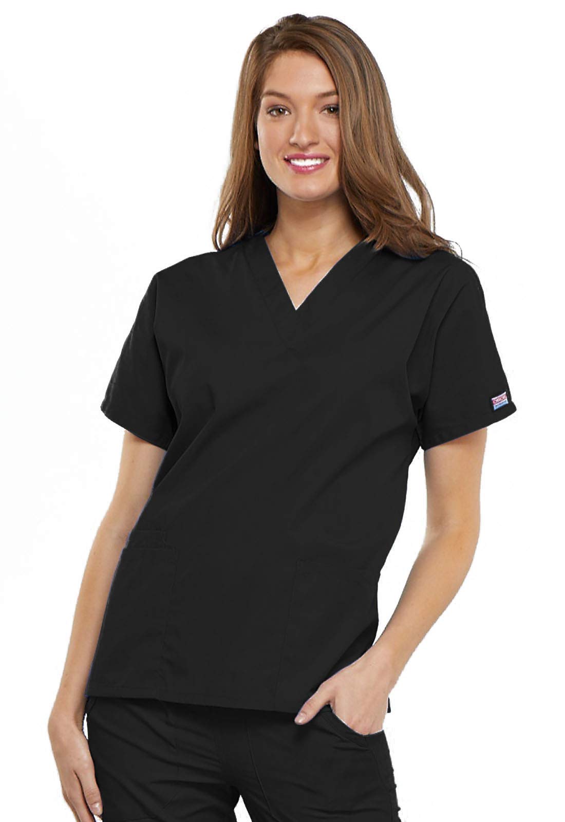 Cherokee womens V Neck medical scrubs shirts, Black, X-Large US