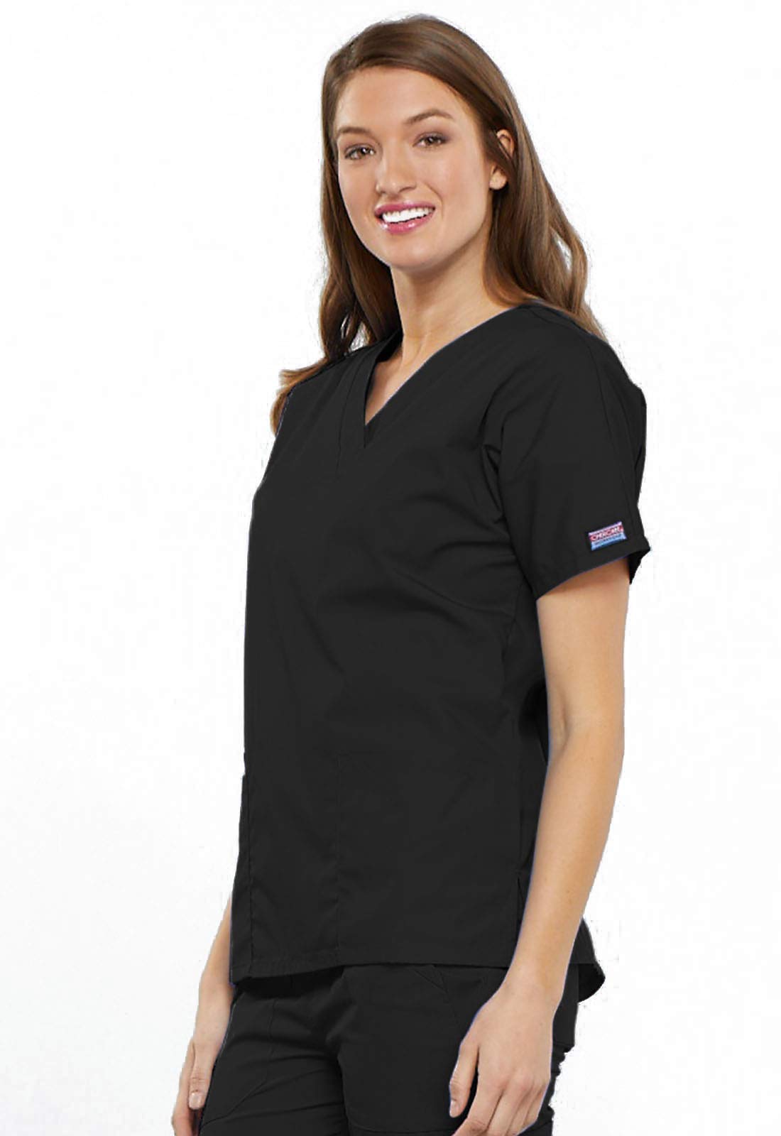 Cherokee womens V Neck medical scrubs shirts, Black, X-Large US