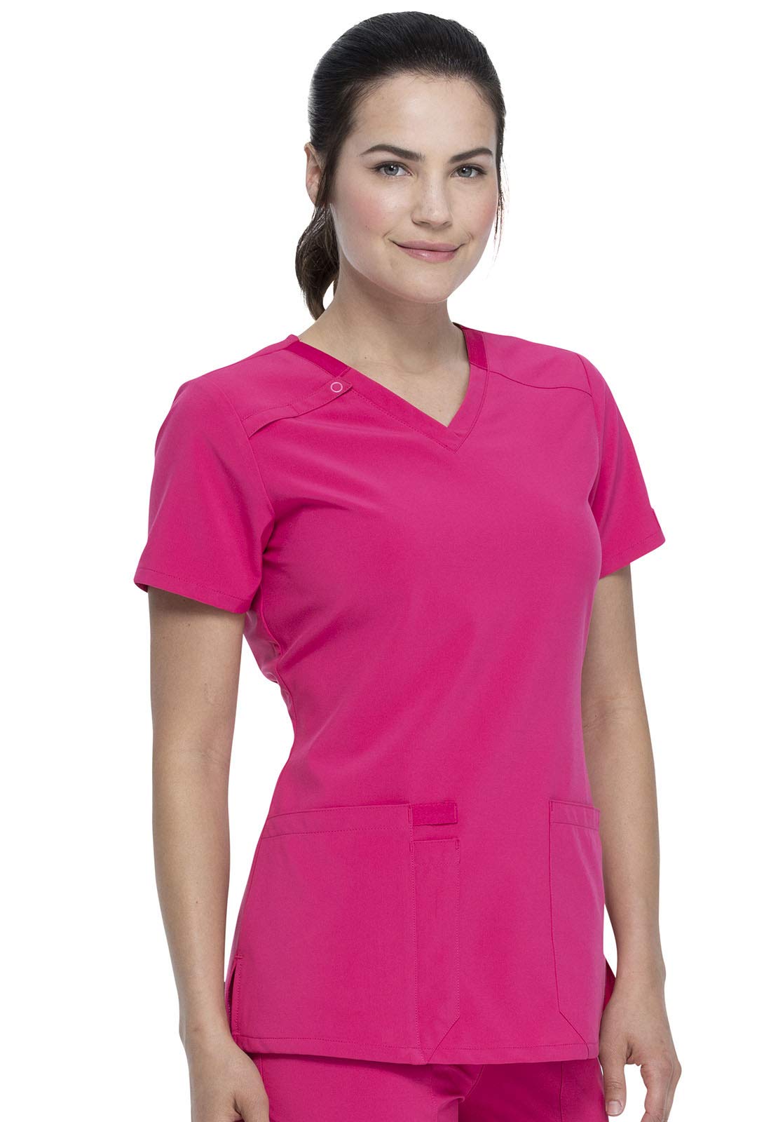 Dickies EDS Essentials Scrubs, V-Neck Womens Tops with Four-Way Stretch and Moisture Wicking DK615, M, Hot Pink