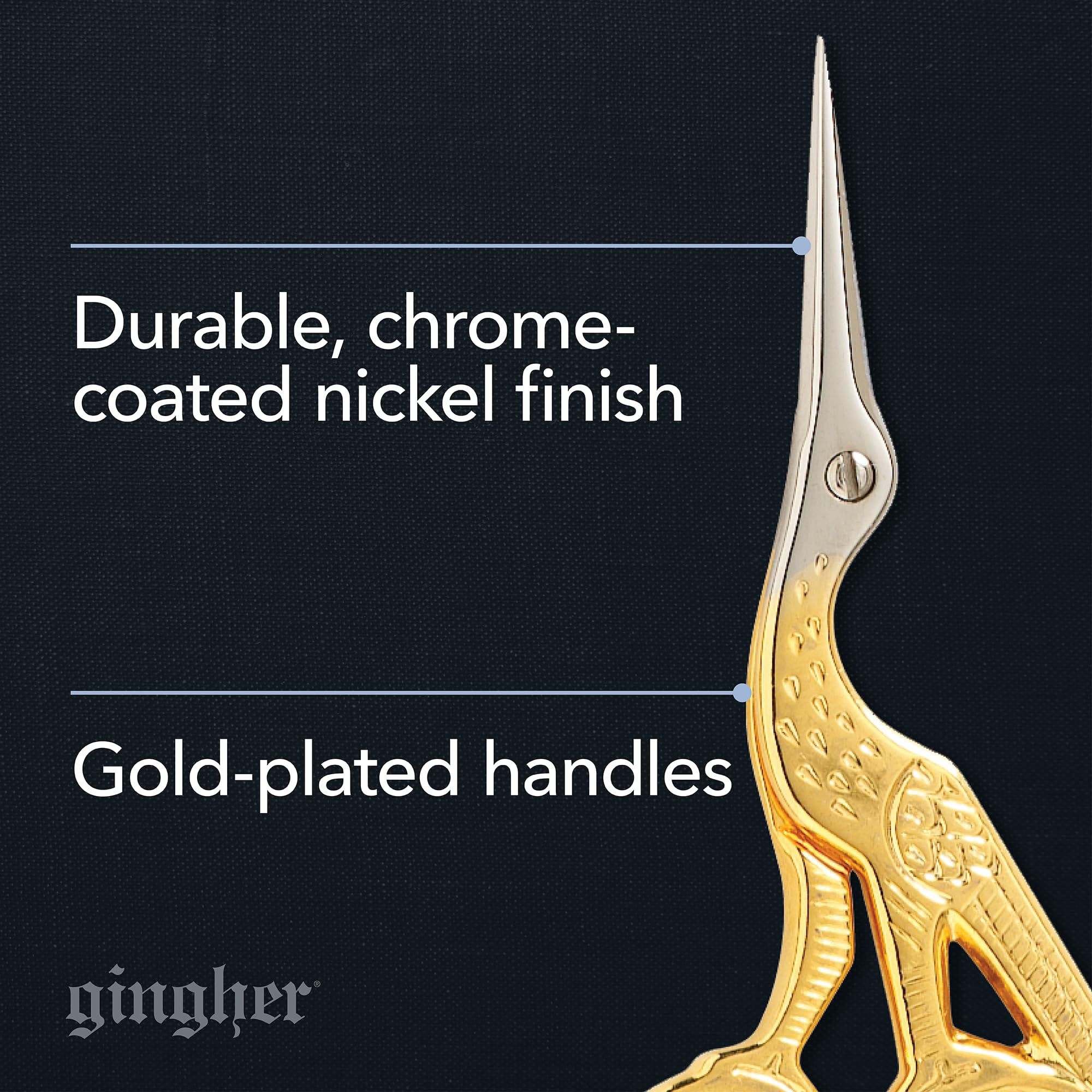Gingher 01-005280 Stork Embroidery Scissors, 3.5 Inch, Gold