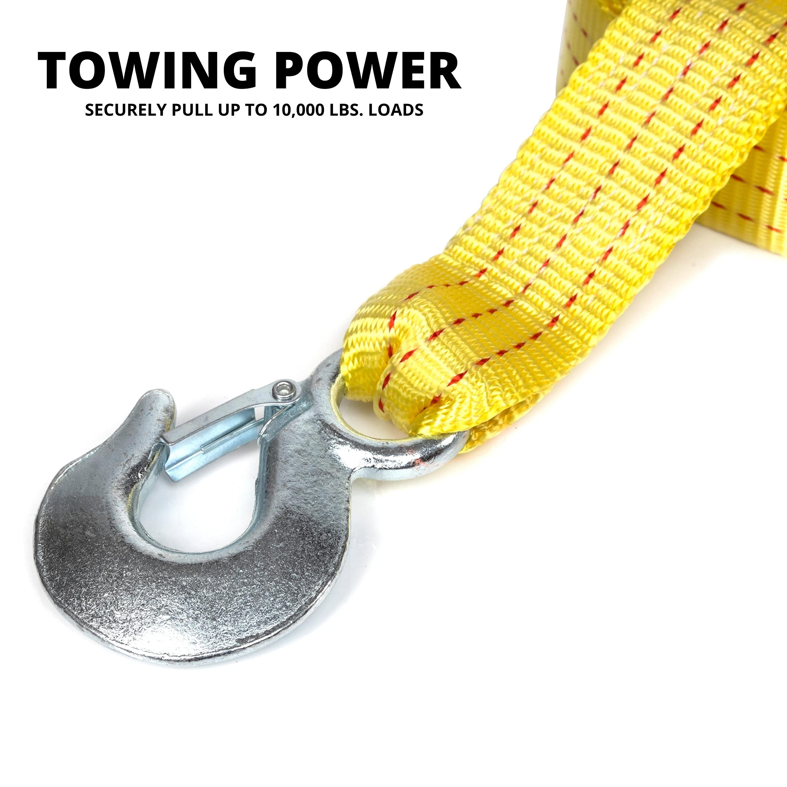 NEIKO 51005A Heavy-Duty Tow Strap with Hooks, 2 Inches by 20 Feet, Woven Polyester Webbing, and 10,000-Pound Capacity, HD Truck Recovery Strap and ATV Tow Strap, Tow Rope for Vehicles