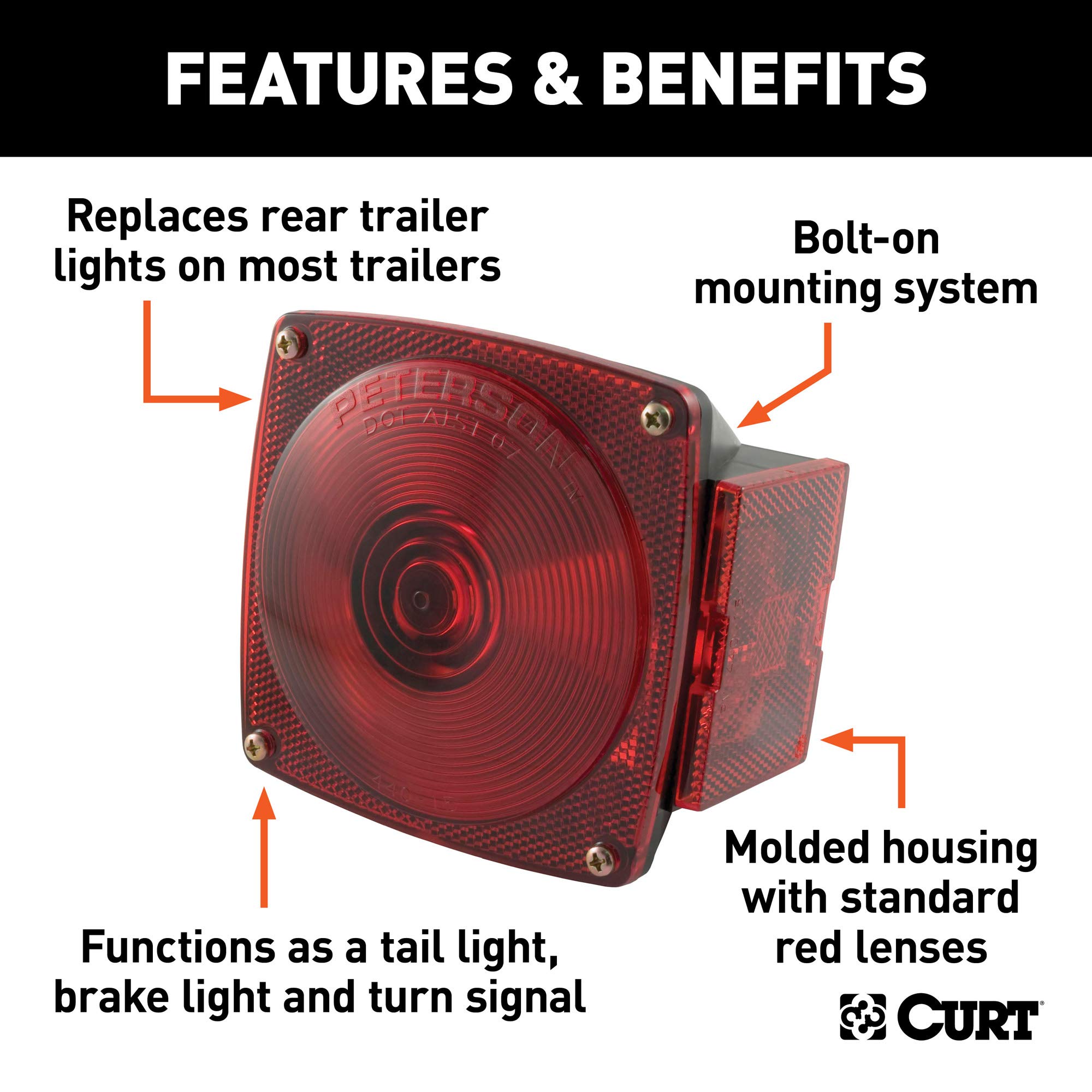CURT 53440 Passenger-Side Combination Replacement Trailer Light, Stop Tail Turn