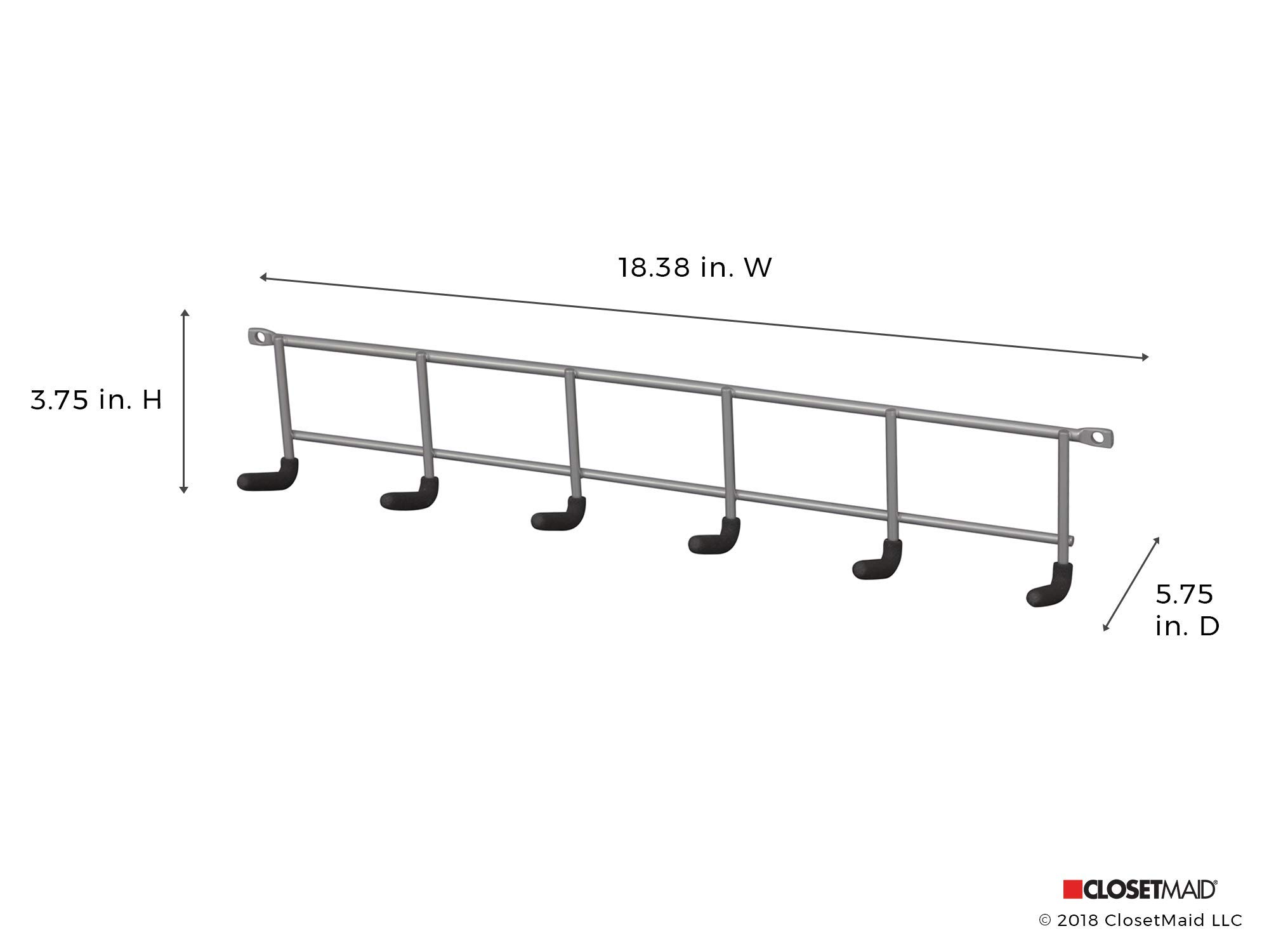ClosetMaid Household Hang Up Wall Mounted Hook Rack, 5.8 x 18.4 x 3.8 inches, Silver