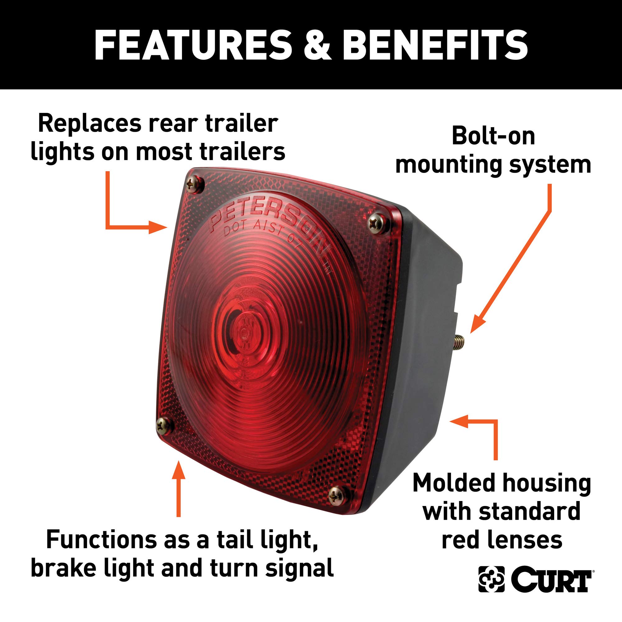 CURT 53441 Driver-Side Combination Replacement Trailer Light, Stop Tail Turn