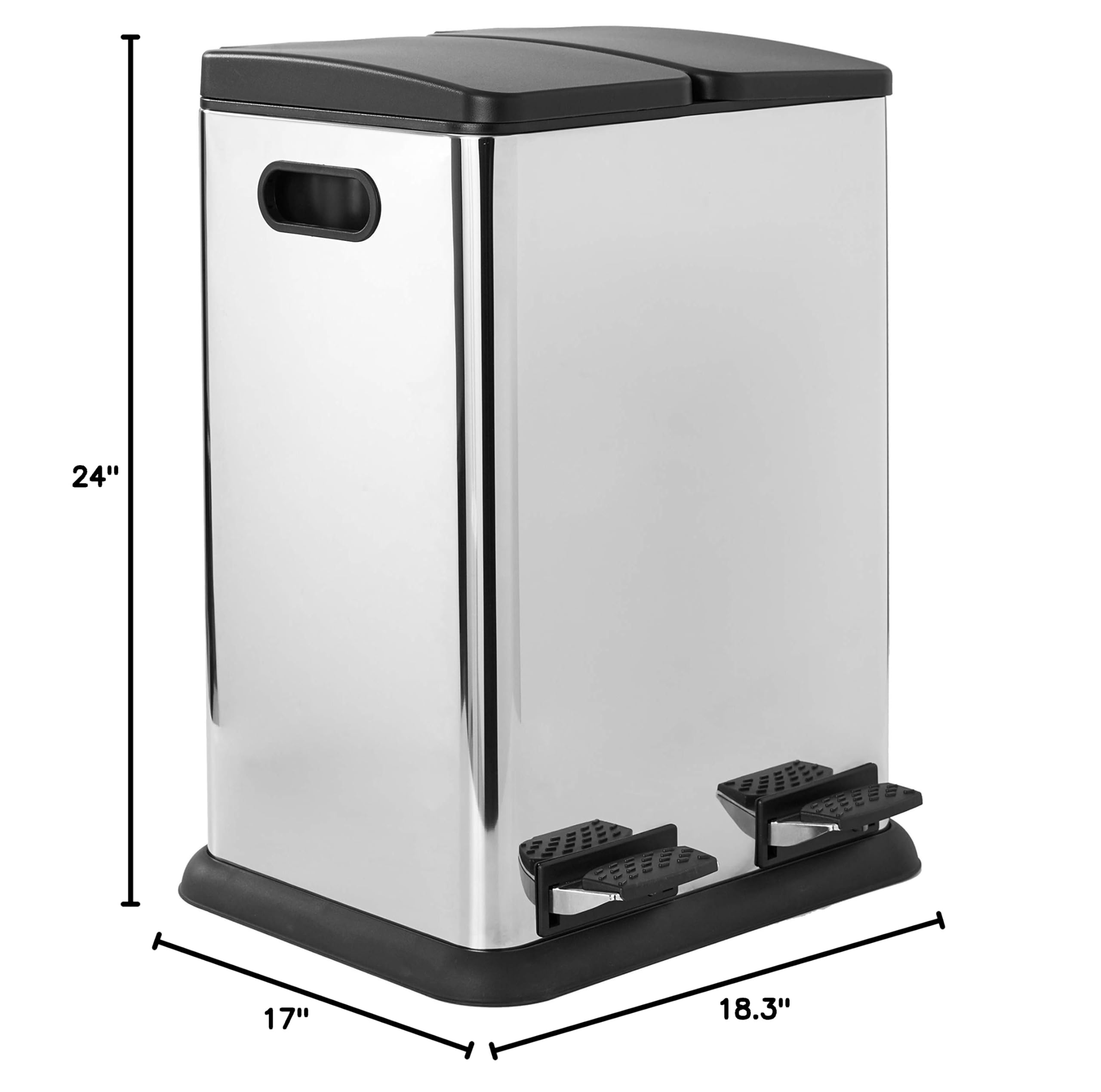 Organize It All Dual Compartment Step on Recycling Trash Can-Stainless Steel, 10-14 Gallons, Black