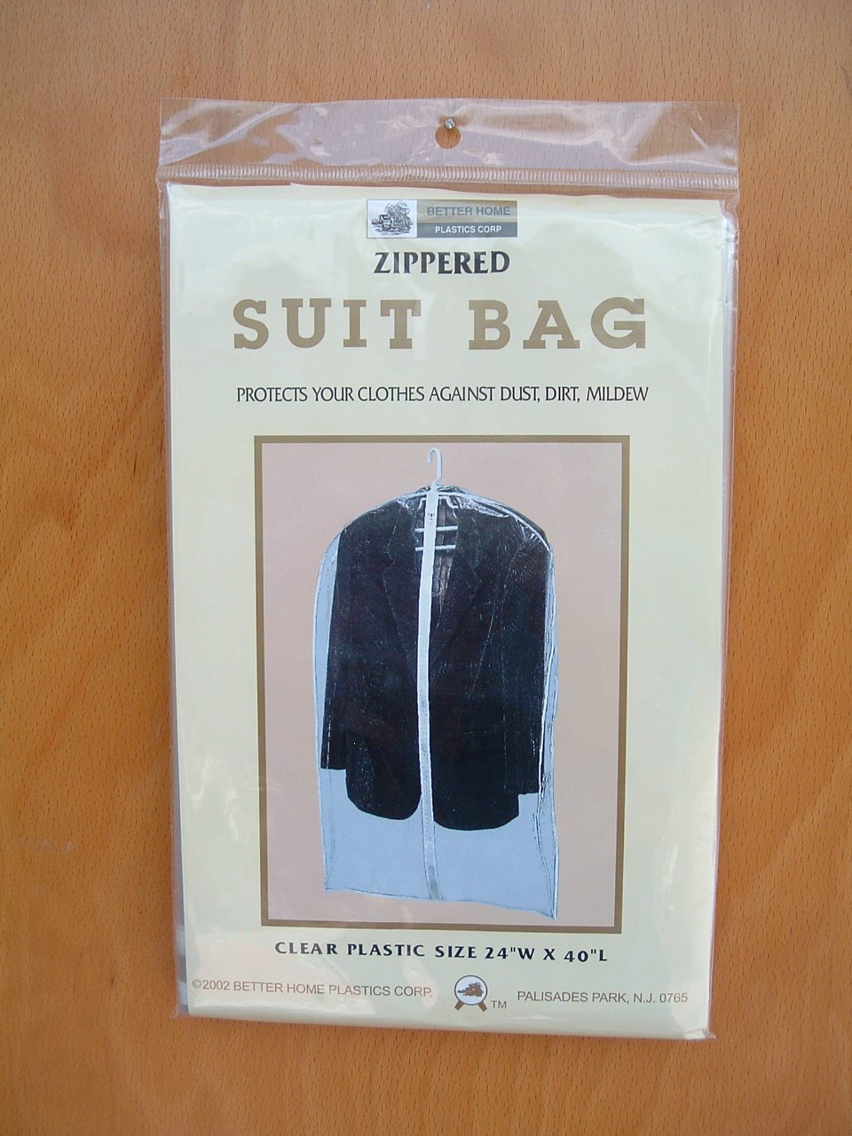 Better Home Suit Bag, Zippered, Clear Plastic, 24" x 40"
