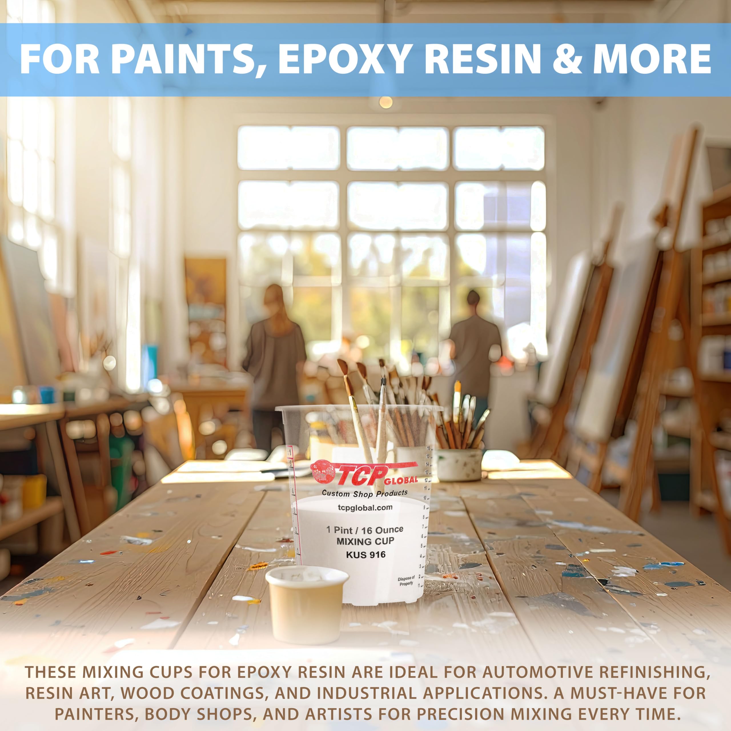 (Full Case of 100 each - Pint (16oz) Paint Mixing Cups) by Custom Shop - Cups have calibrated mixing ratios on side of cup Box of 100 Cups Epoxy Resin Epoxy Resin