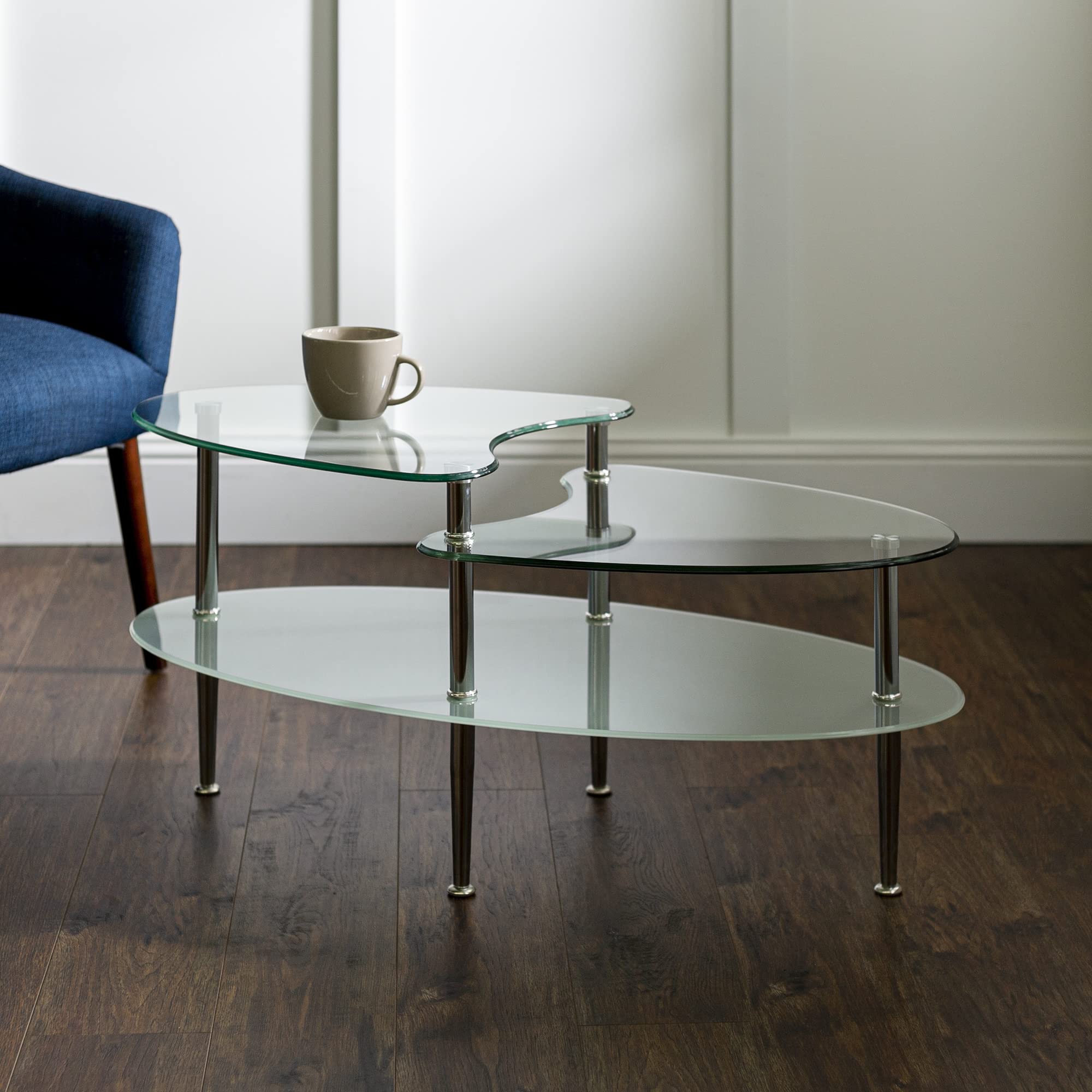 Walker Edison Modern Glass Coffee Table Living Room Accent Ottoman Storage Shelf, 37 Inch, Glass