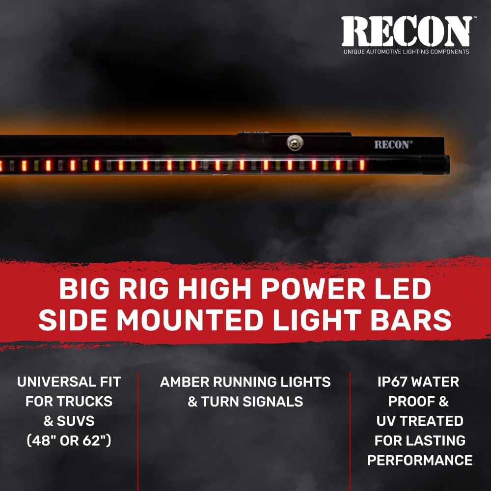 Recon 26414 62" Big RIG LED Side Mounted Running Light Kit in Amber - Fits All Extended & Quad Cab Trucks