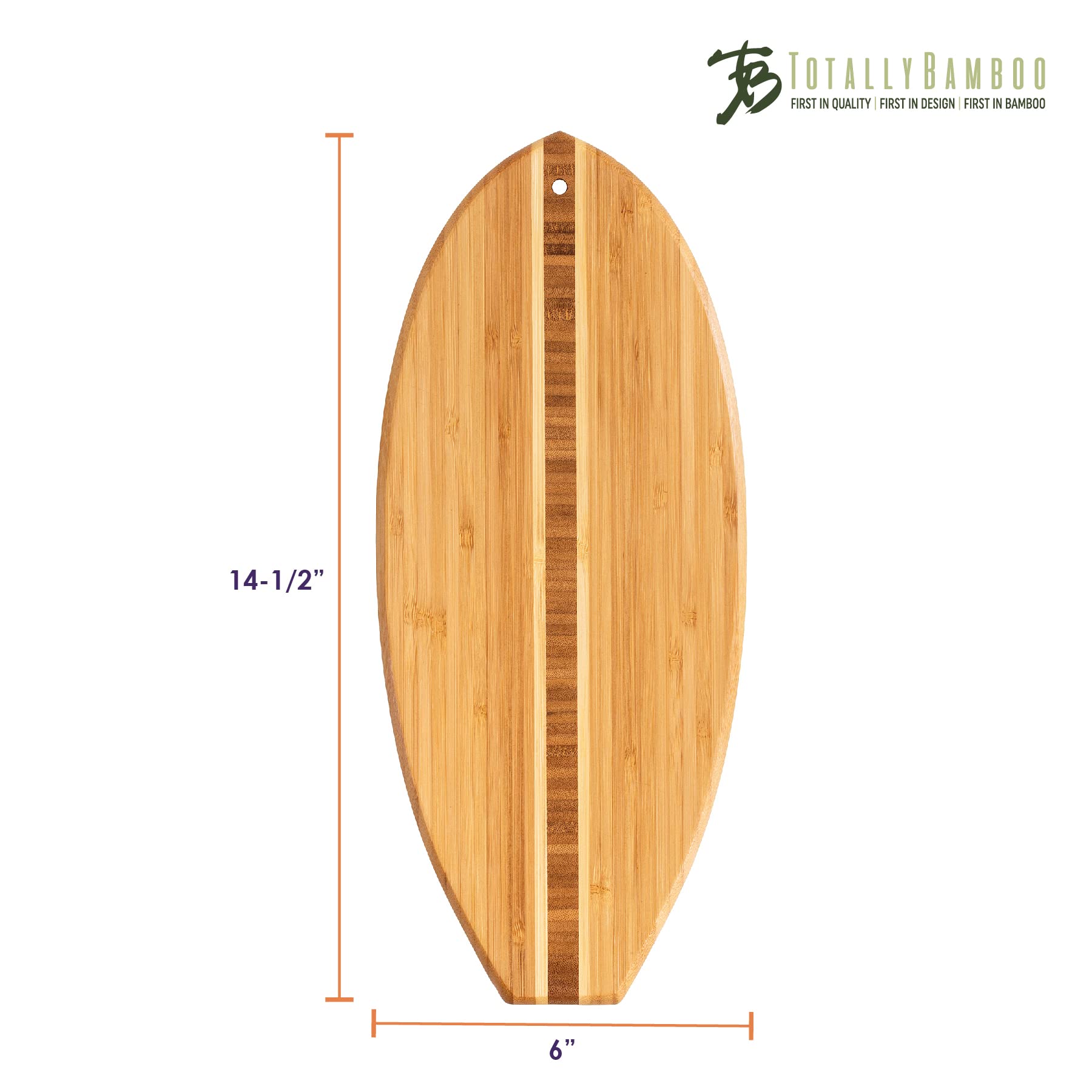 Totally Bamboo Lil' Surfer Surfboard Shaped Bamboo Serving and Cutting Board, 14-1/2" x 6", Brown