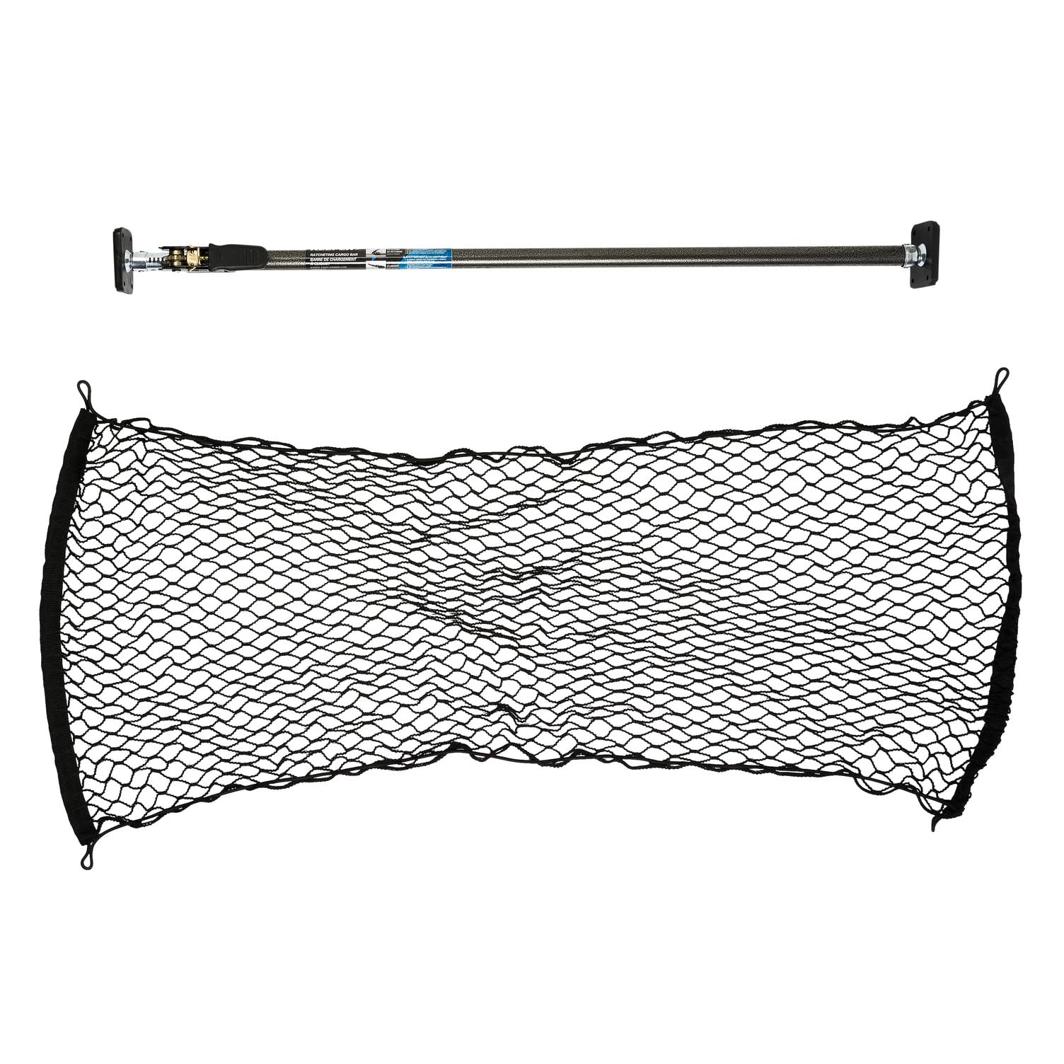 KEEPER Ratcheting Cargo Bar - Black/Silver, Adjustable from 40"-70" - Comes with 60β x 24β Storage Net (5060)