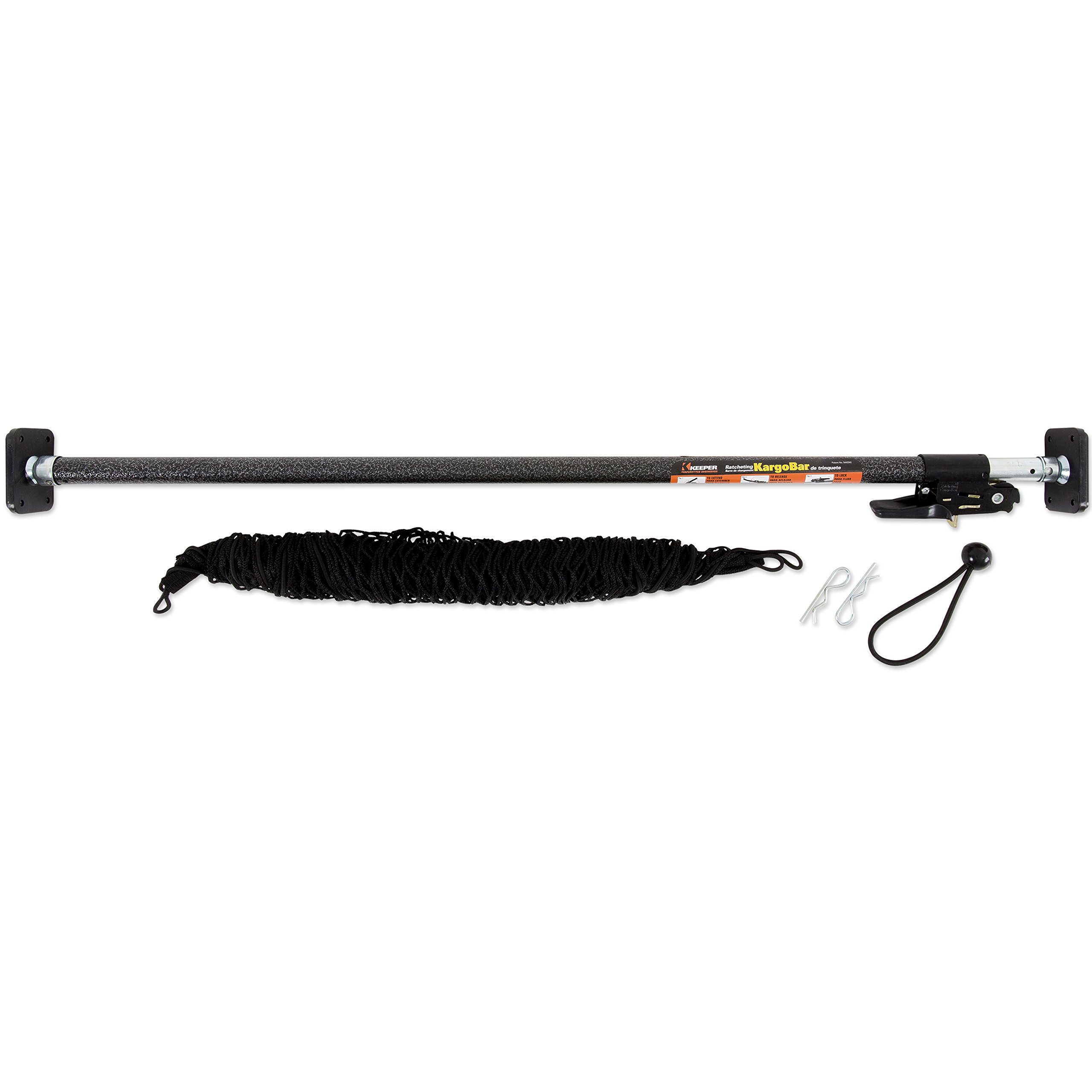 KEEPER Ratcheting Cargo Bar - Black/Silver, Adjustable from 40"-70" - Comes with 60β x 24β Storage Net (5060)