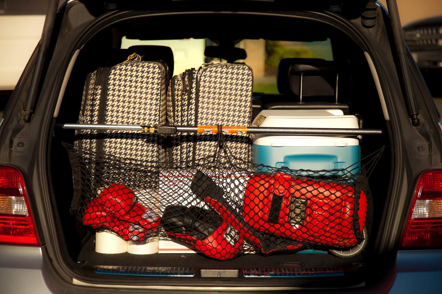 KEEPER Ratcheting Cargo Bar - Black/Silver, Adjustable from 40"-70" - Comes with 60β x 24β Storage Net (5060)
