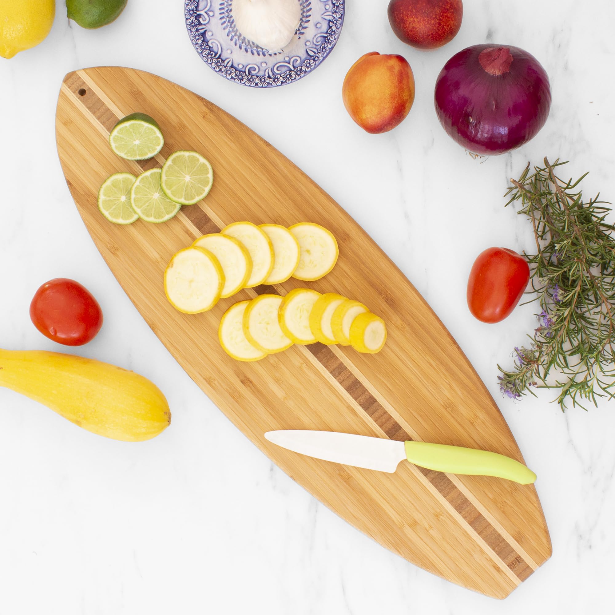 Totally Bamboo Surfboard Shaped Bamboo Wood Cutting Board and Charcuterie Serving Board, 23" x 7-1/2"
