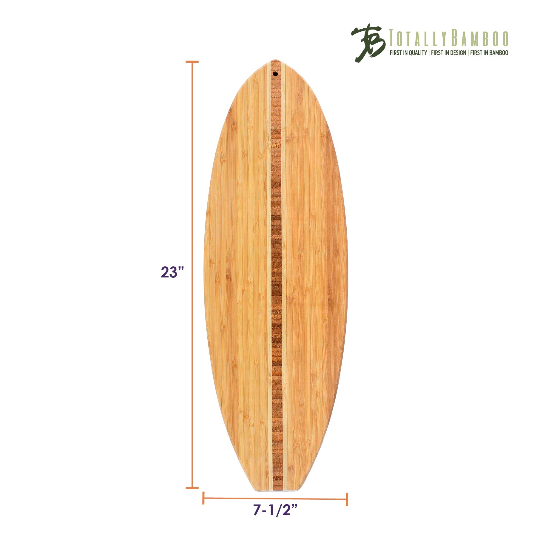 Totally Bamboo Surfboard Shaped Bamboo Wood Cutting Board and Charcuterie Serving Board, 23" x 7-1/2"