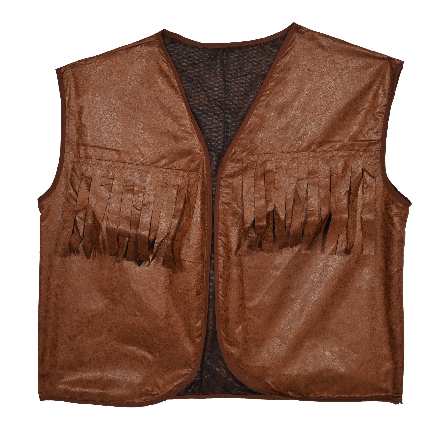 Beistle mens Western Beistle Faux Brown Leather Cowboy Vest w Fringe, Multicolored, One Size US