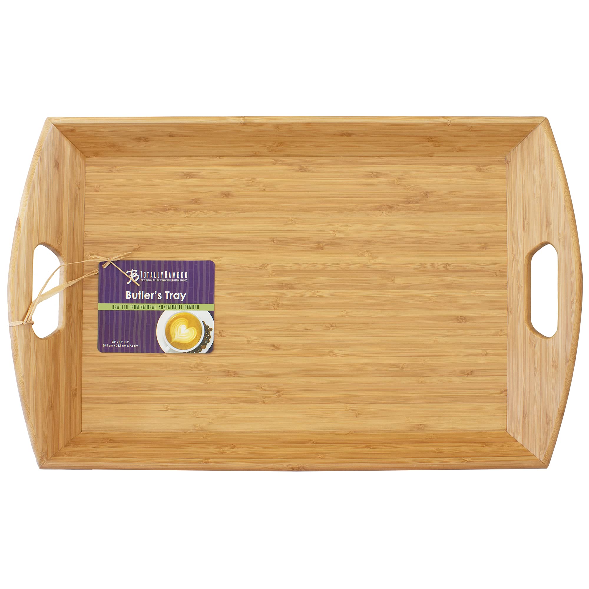 Totally Bamboo Butler's Serving Tray with Handles, Decorative Tray for Ottoman or Coffee Table, 23" x 15