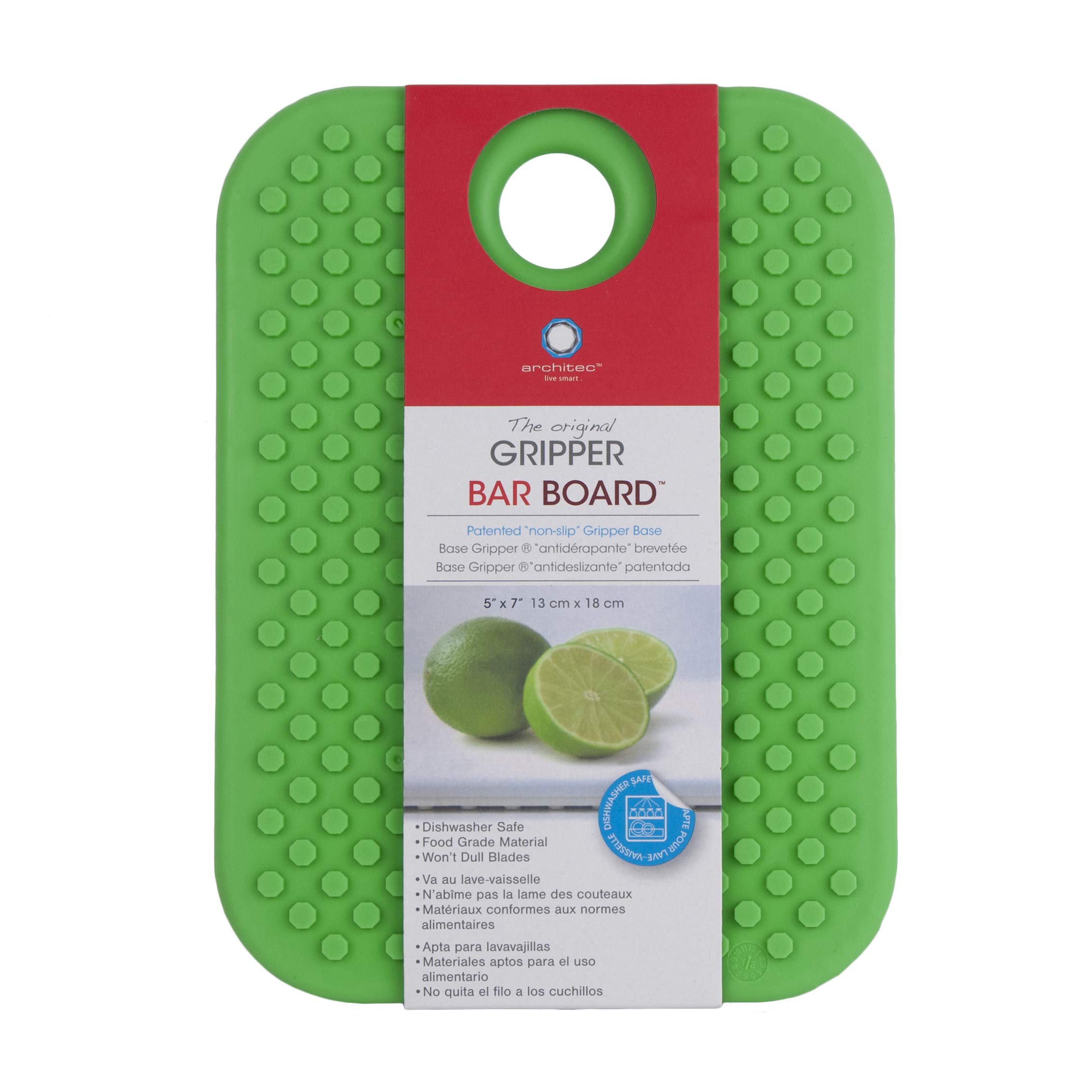Architec Original Gripper Barboard, 5" by 7", Green, Patented Non-Slip Technology and Dishwasher Safe Cutting Board