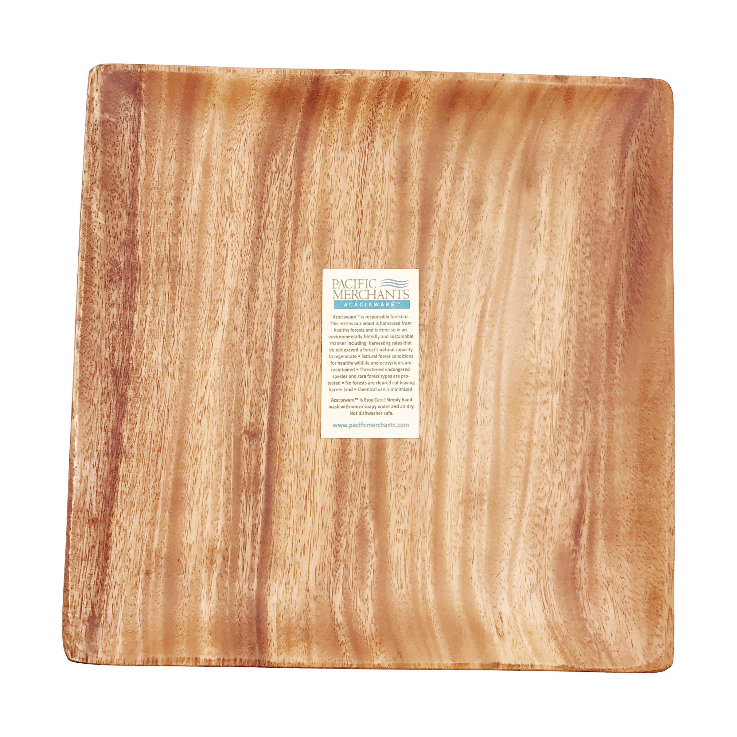 Pacific Merchants Acaciaware 12-Inch Acacia Wood Square Serving Tray, Natural